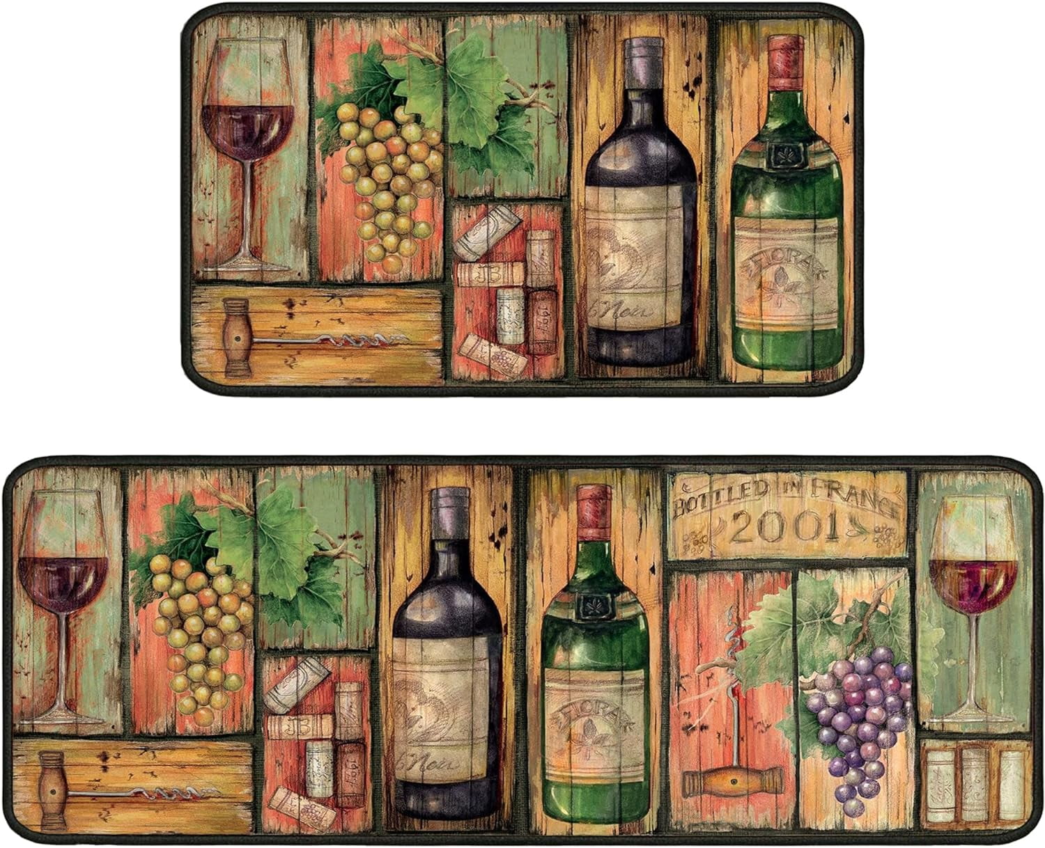 Wine Kitchen Rugs Italian Kitchen Mats for Floor 2 Piece, Anti Fatigue ...