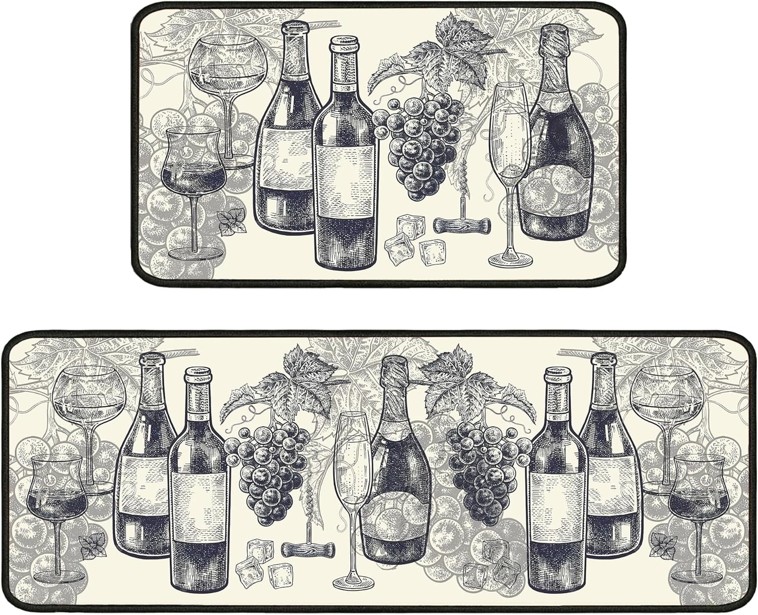 Wine Kitchen Rugs Italian Kitchen Mats for Floor 2 Piece, Anti Fatigue ...