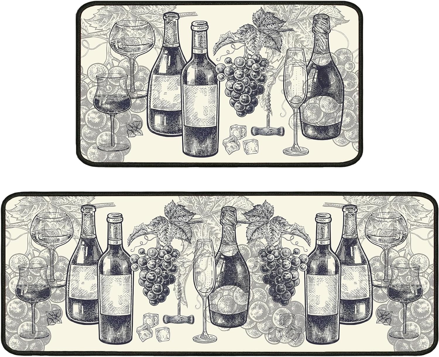 Wine Kitchen Rugs Italian Kitchen Mats for Floor 2 Piece, Anti Fatigue ...