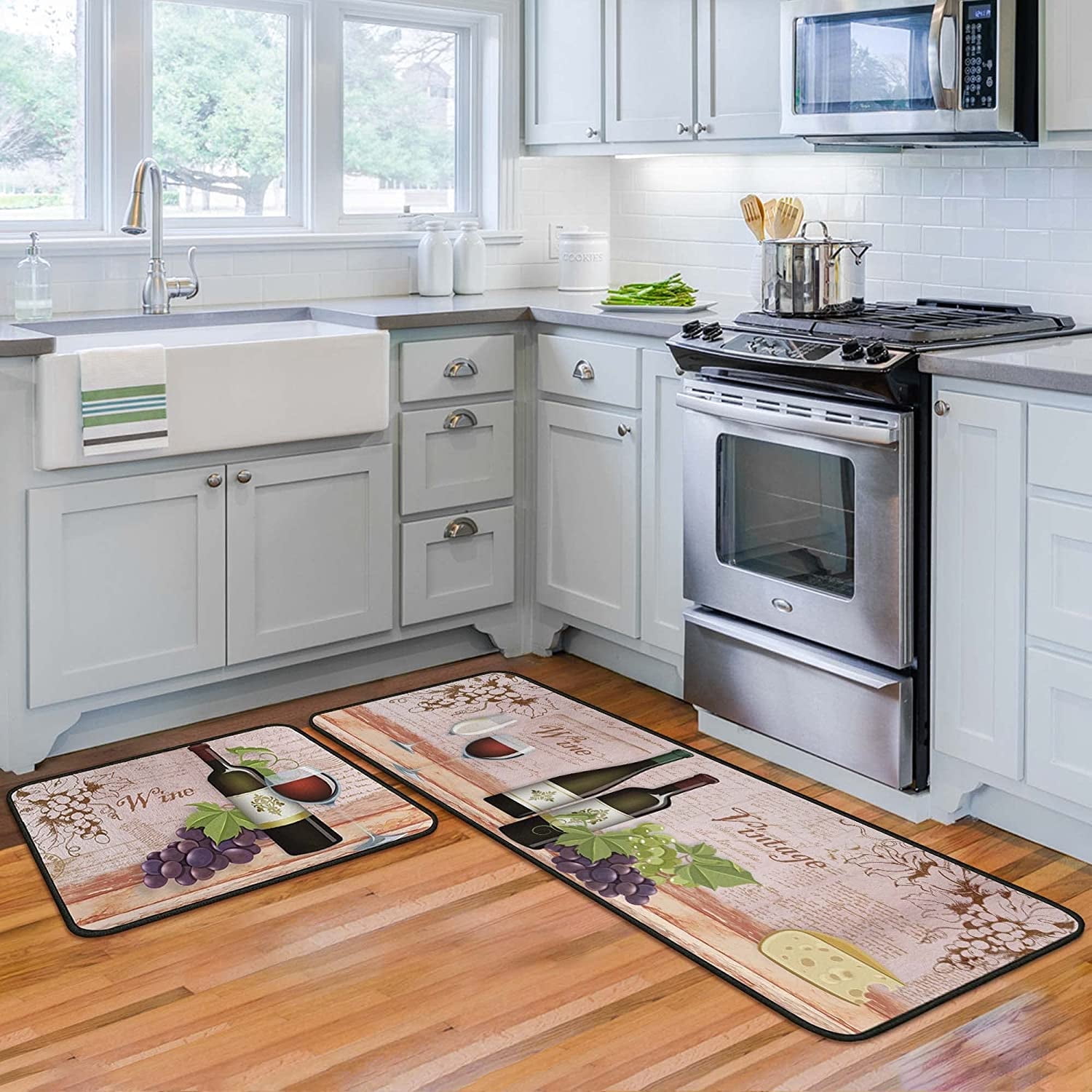 Wine Kitchen Rugs and Mats Non Skid Washable, Non-Slip Backing Kitchen ...
