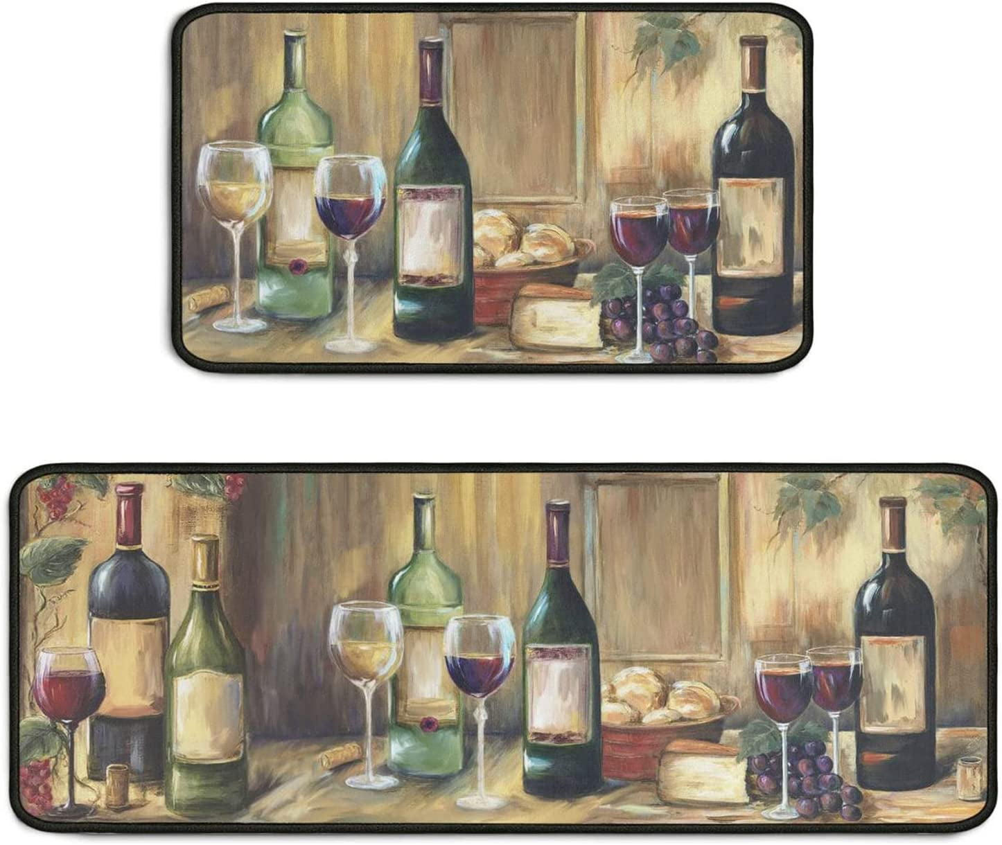 Wine Kitchen Rugs Set 2Pcs Non Skid Kitchen Floor Rug and Mat Washable ...