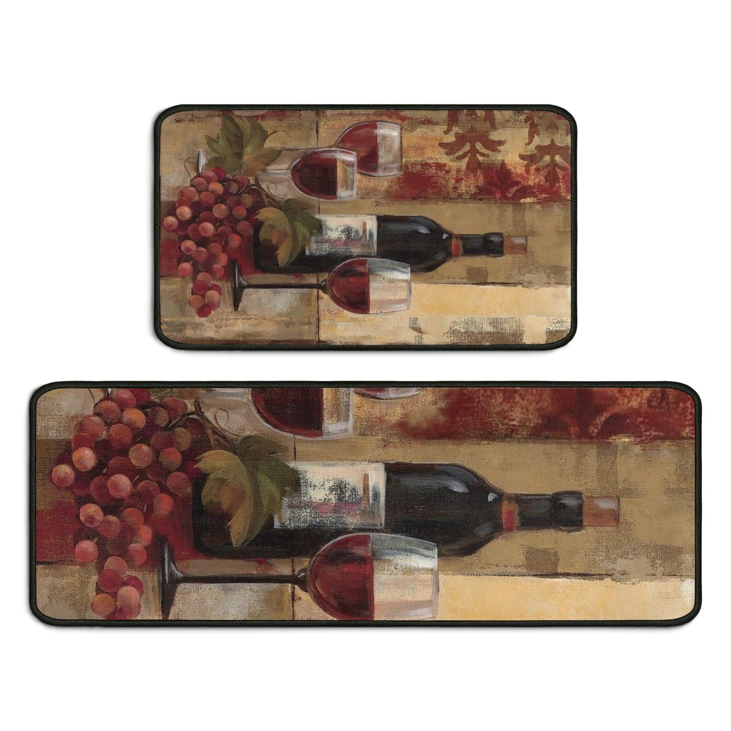 Wine Kitchen Rugs and Mats 2 PCS-Non Skid Washable Absorbent Microfiber ...