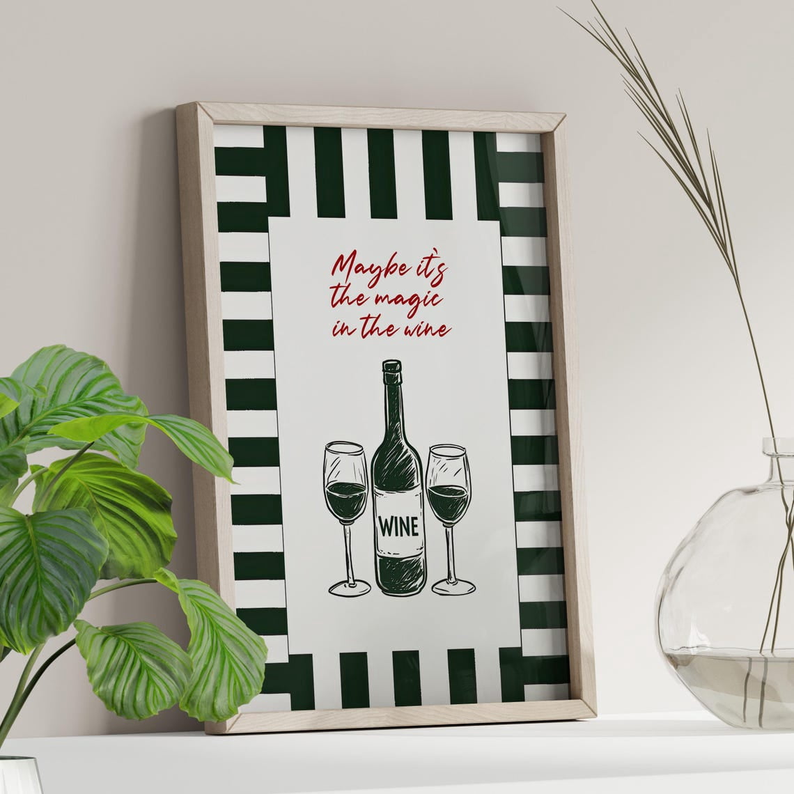 Wine Line Art Drawing Vintage Style Typography Aesthetic Kitchen Magic ...