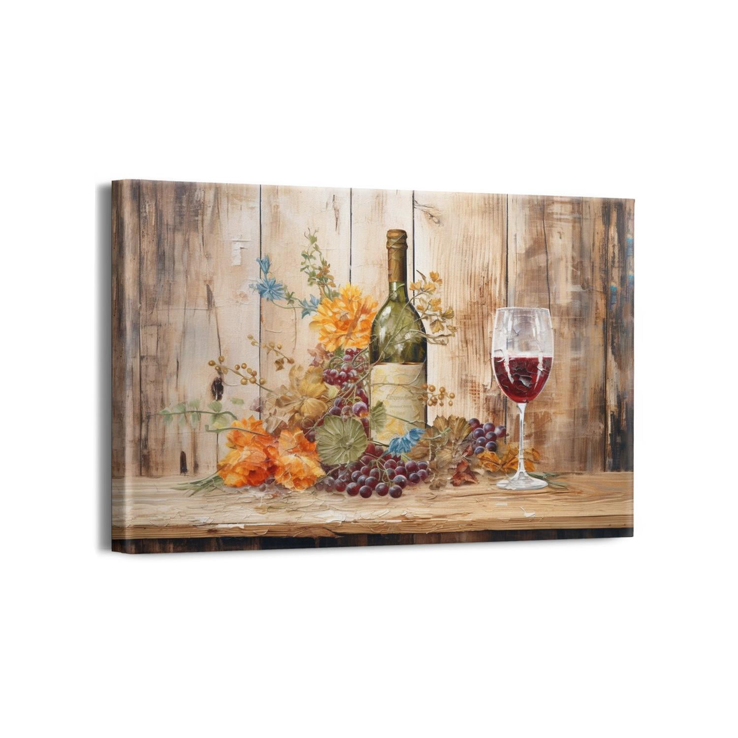 Wine Pictures Wall Decor Kitchen Canvas Wall Art Neutral Brown Wine ...