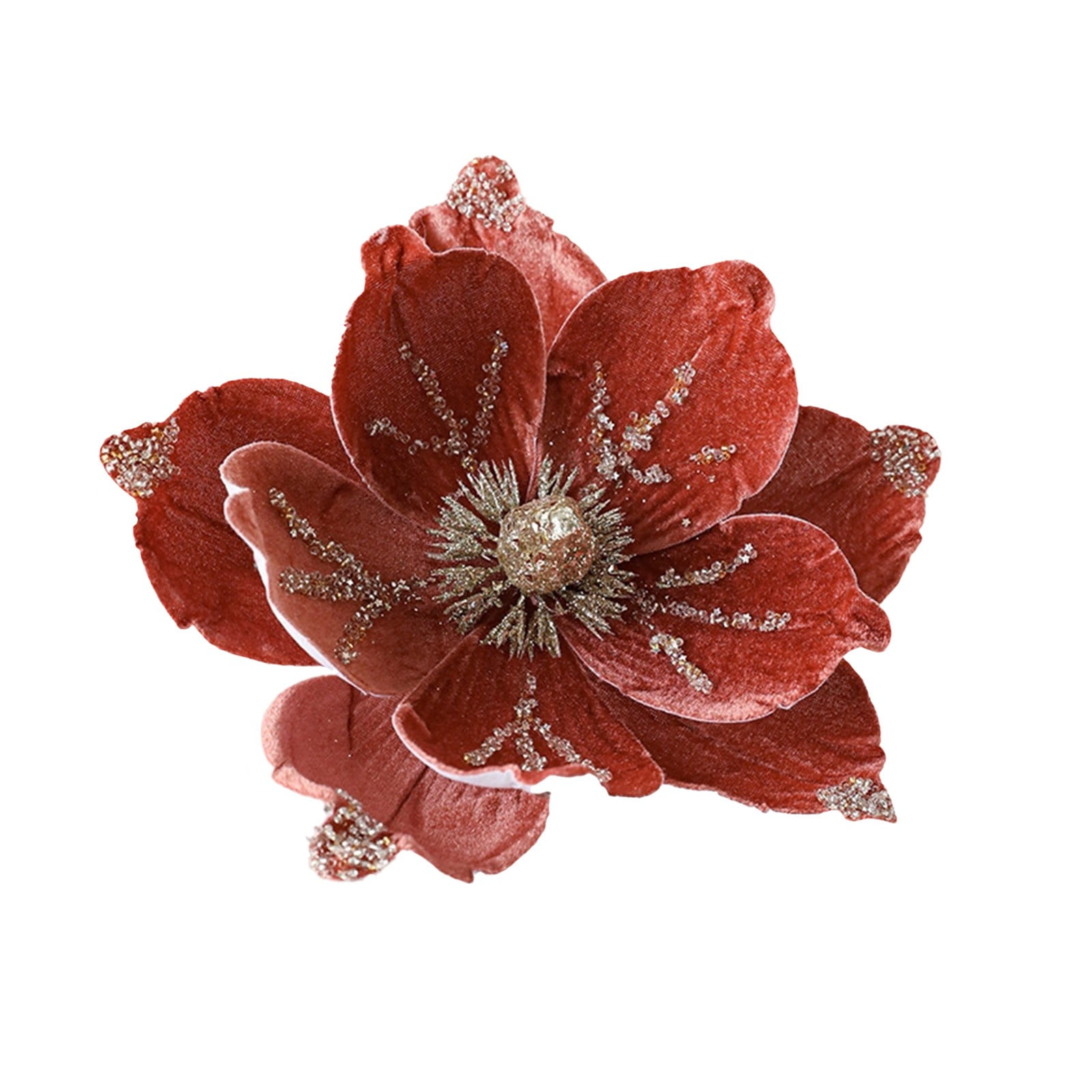 Wine Powder Flocked Magnolia Artificial Flower For Christmas Decor ...