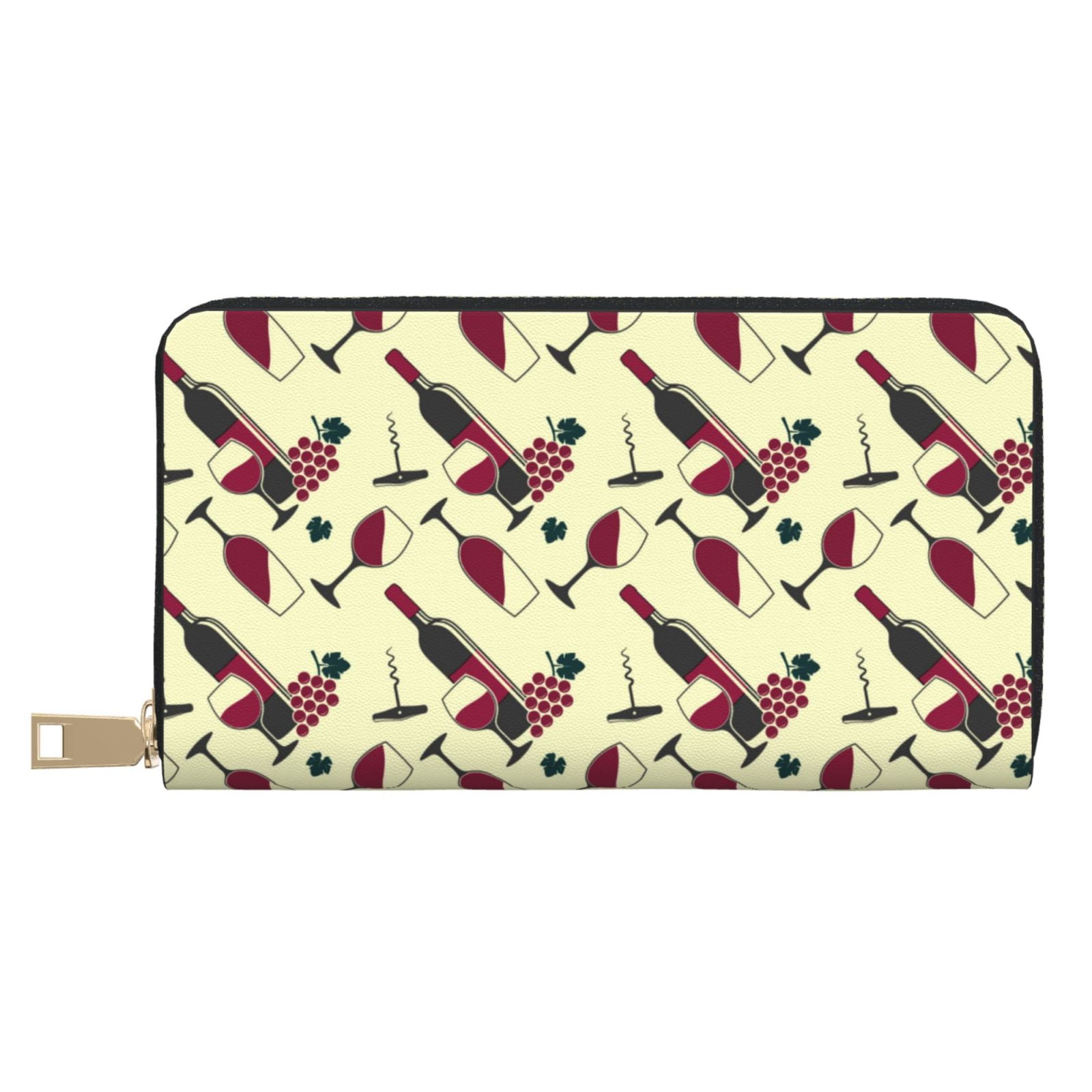 Wine Print Classic Wallet Women, Leather Bifold Multi Card Wallet ...