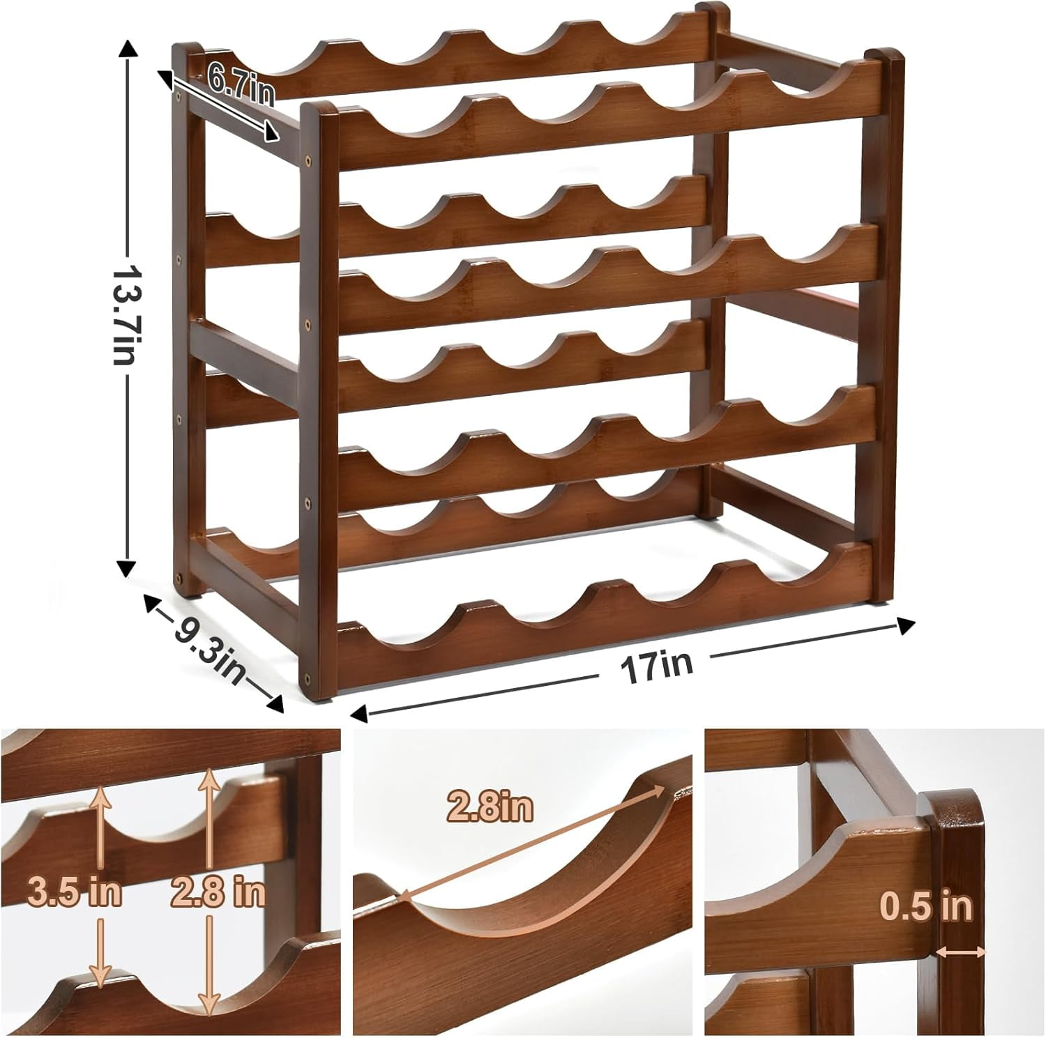 Wine Rack, 16 Bottles 4-Tier Free Standing Wine Racks, Wine Rack ...