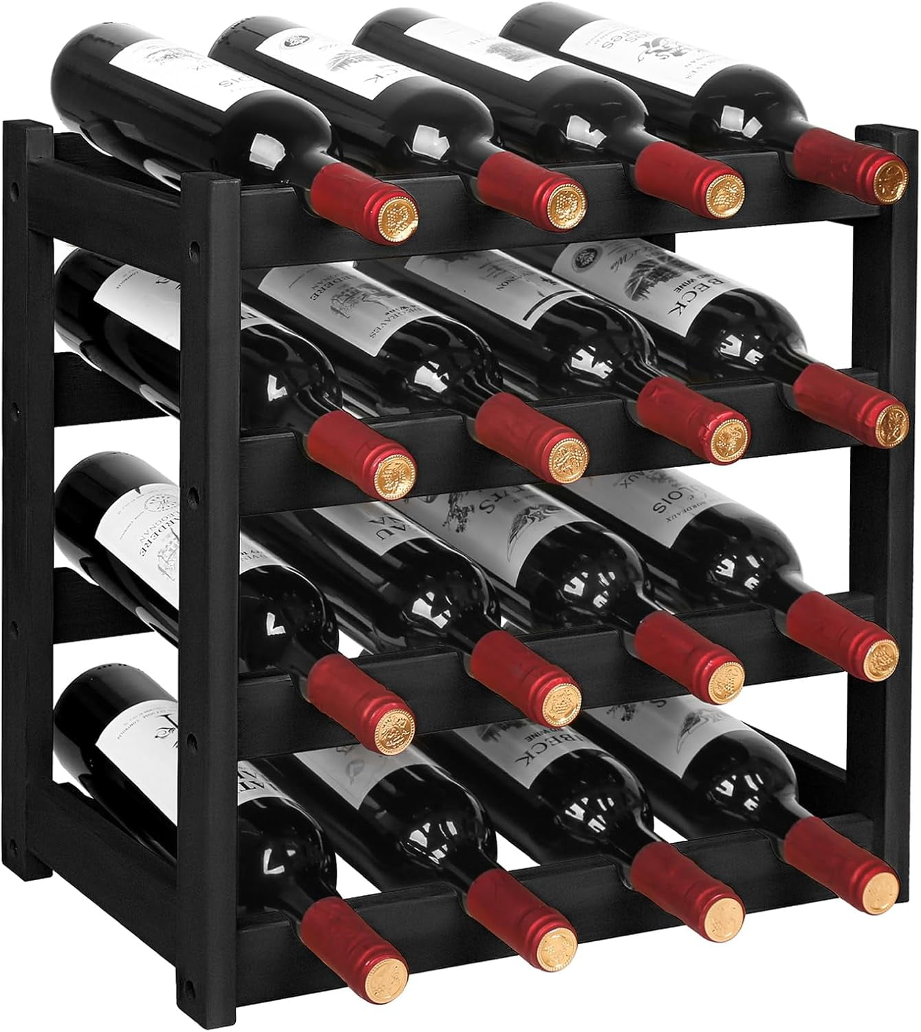 Wine Rack, 4-Tier Bamboo Wine Racks Countertop,Sturdy and Durable Wine ...