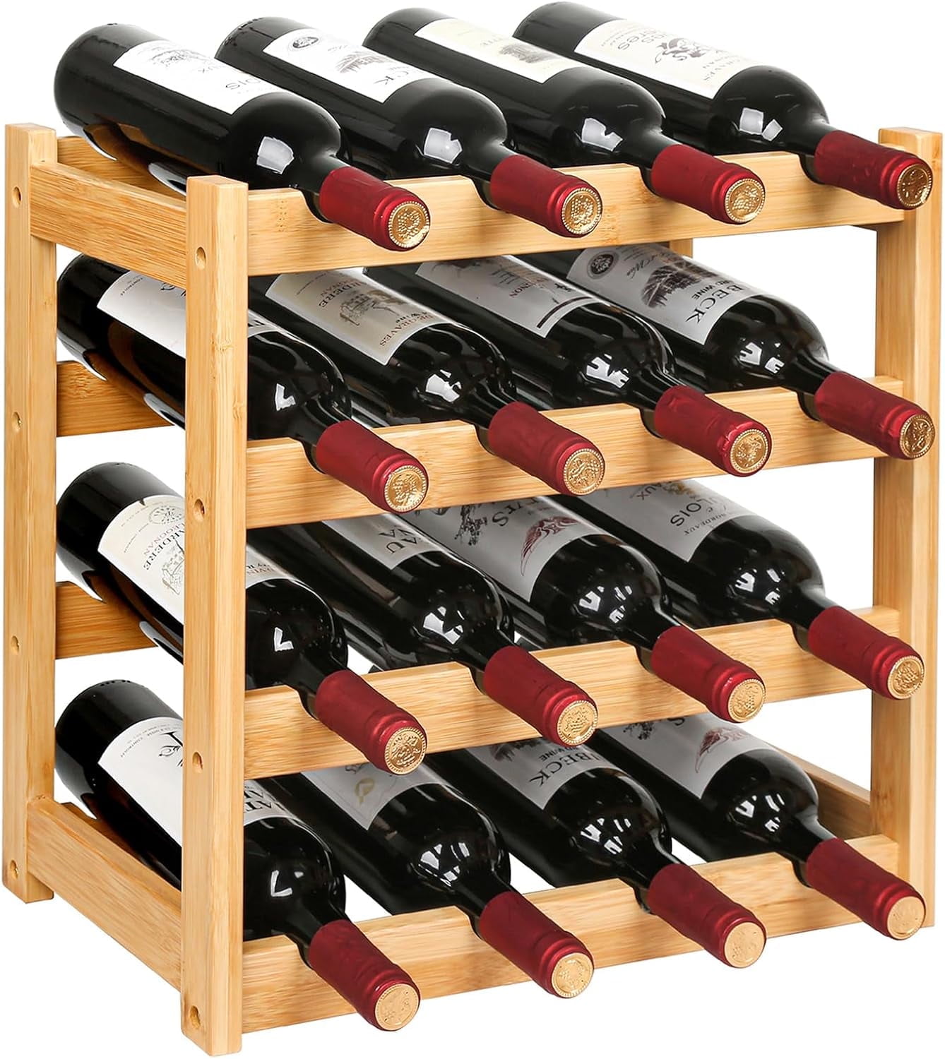 Wine Rack, 4-Tier Bamboo Wine Racks Countertop,Sturdy and Durable Wine Storage Cabinet Shelf,16 ...