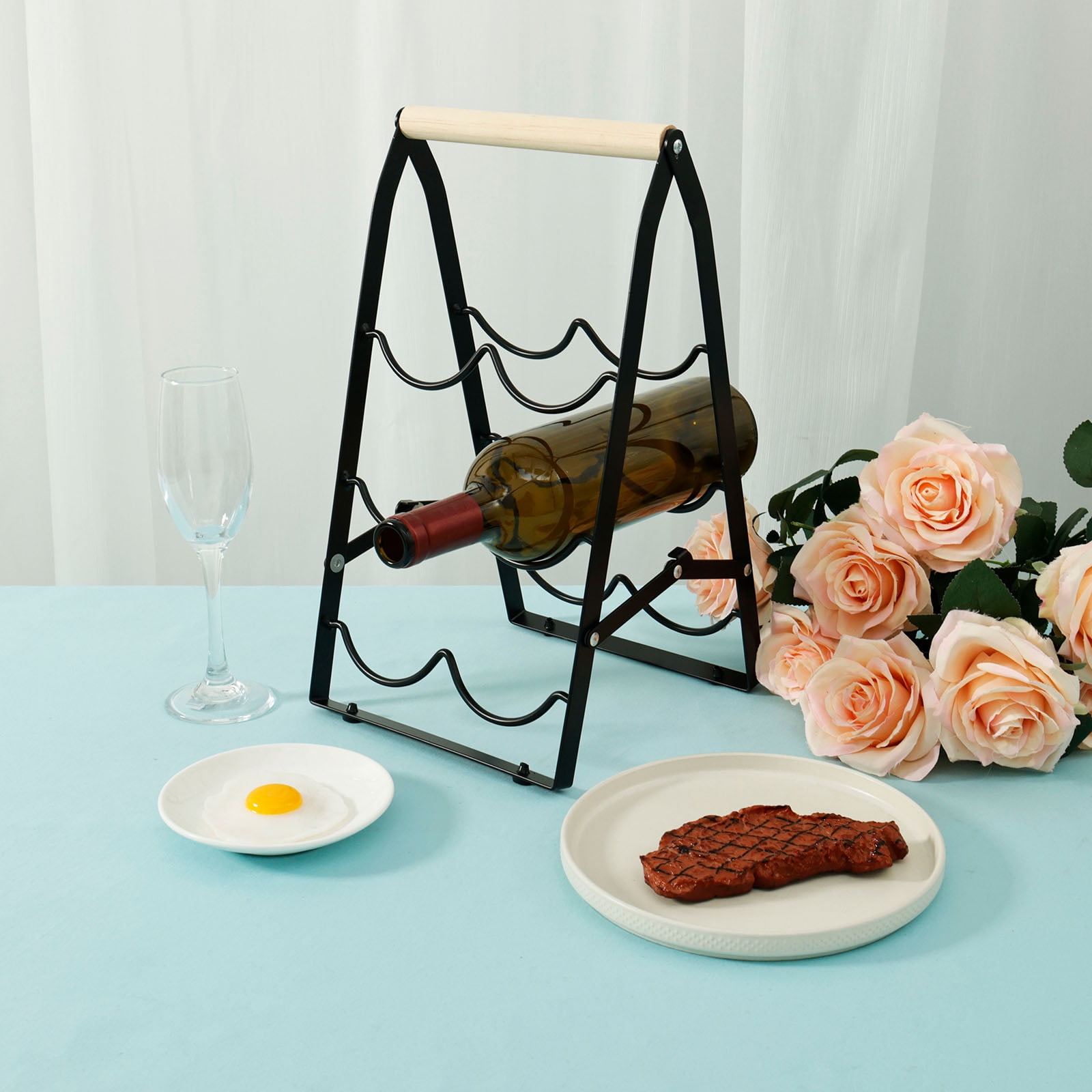 Wine Rack, 6 Bottle Wooden Countertop Free Standing Shelf,3 Tier Bottle ...