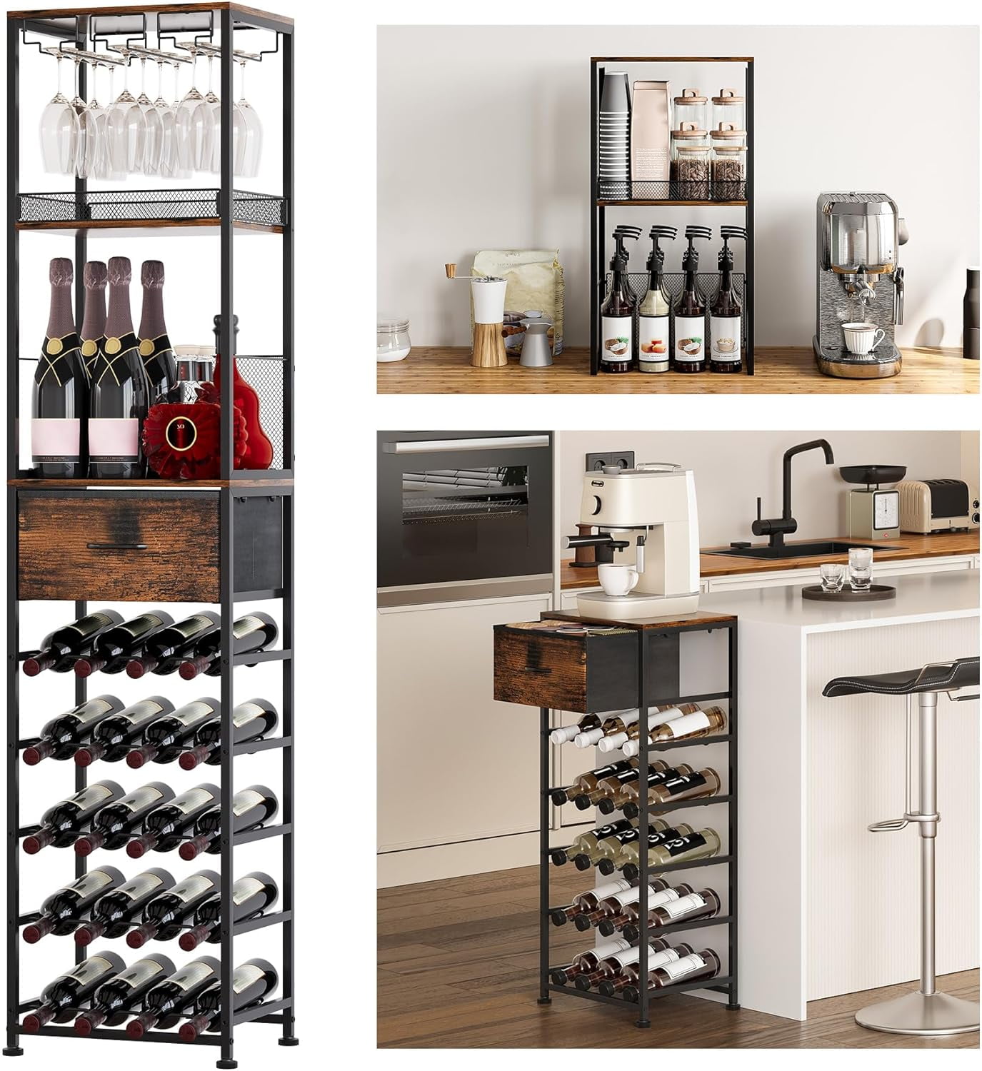 Wine Rack, 7-Tier 40+ Bottles | 2-in-1 Modular Split Space Saver ...