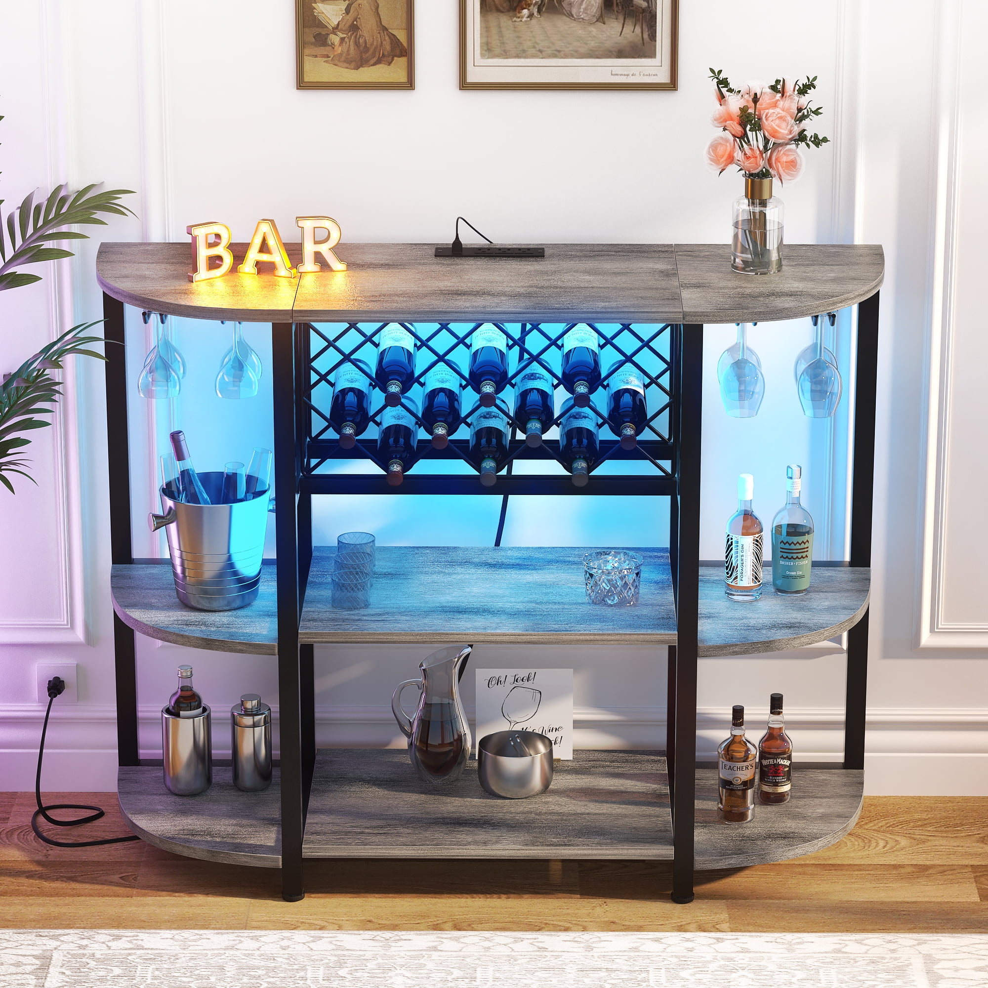 Coffee Stand & Bar Stand with Socket and LED Light, Freestanding ...