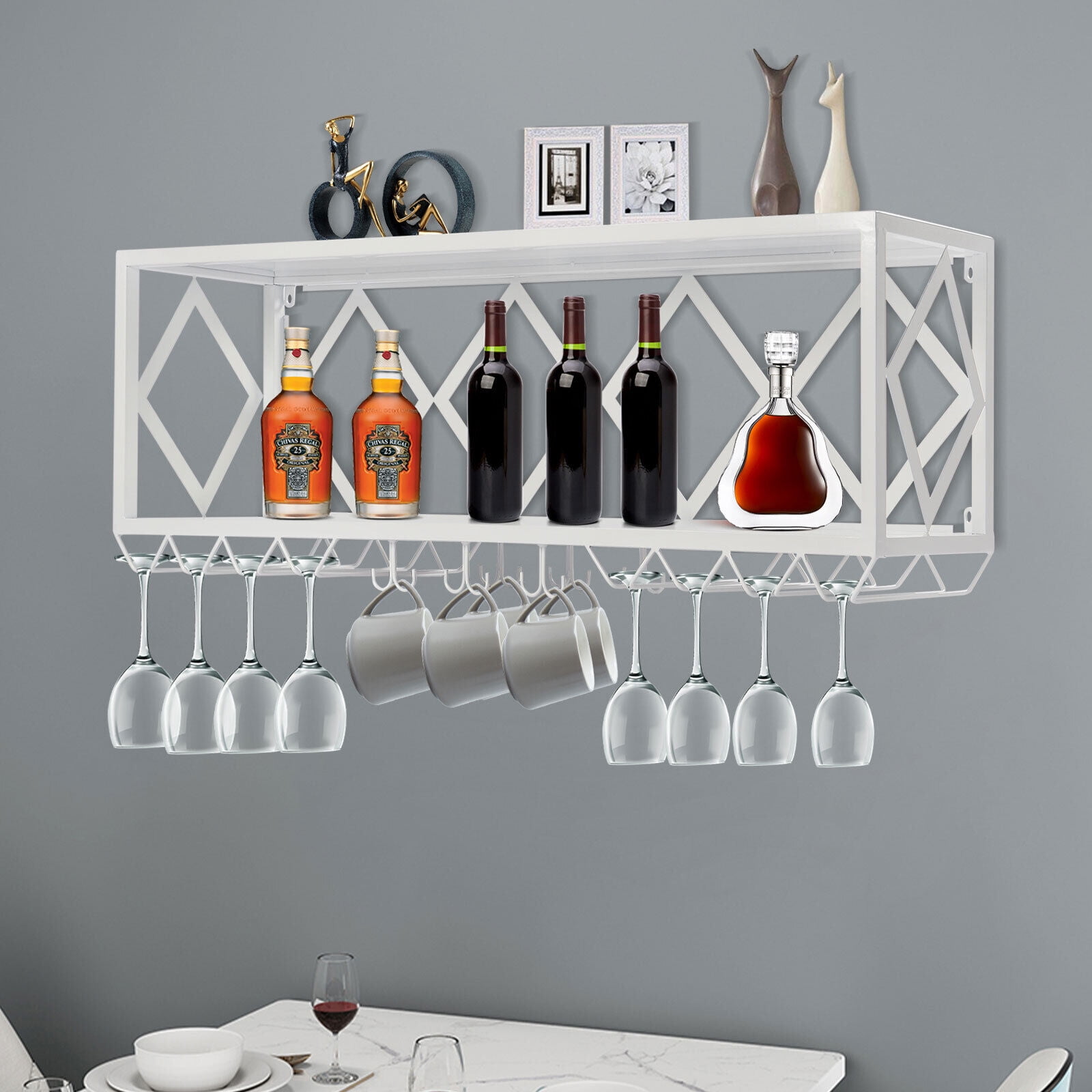 Wine Rack Bar Iron Floating Shelves Wall Mount Inverted Wine Bottle ...