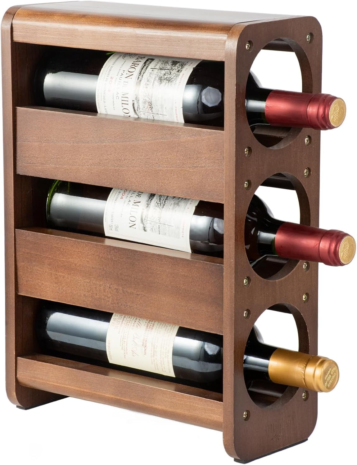 Wine Rack Countertop Pine Wood Wine Bottle Holder, 3 Bottles Wine Rack ...
