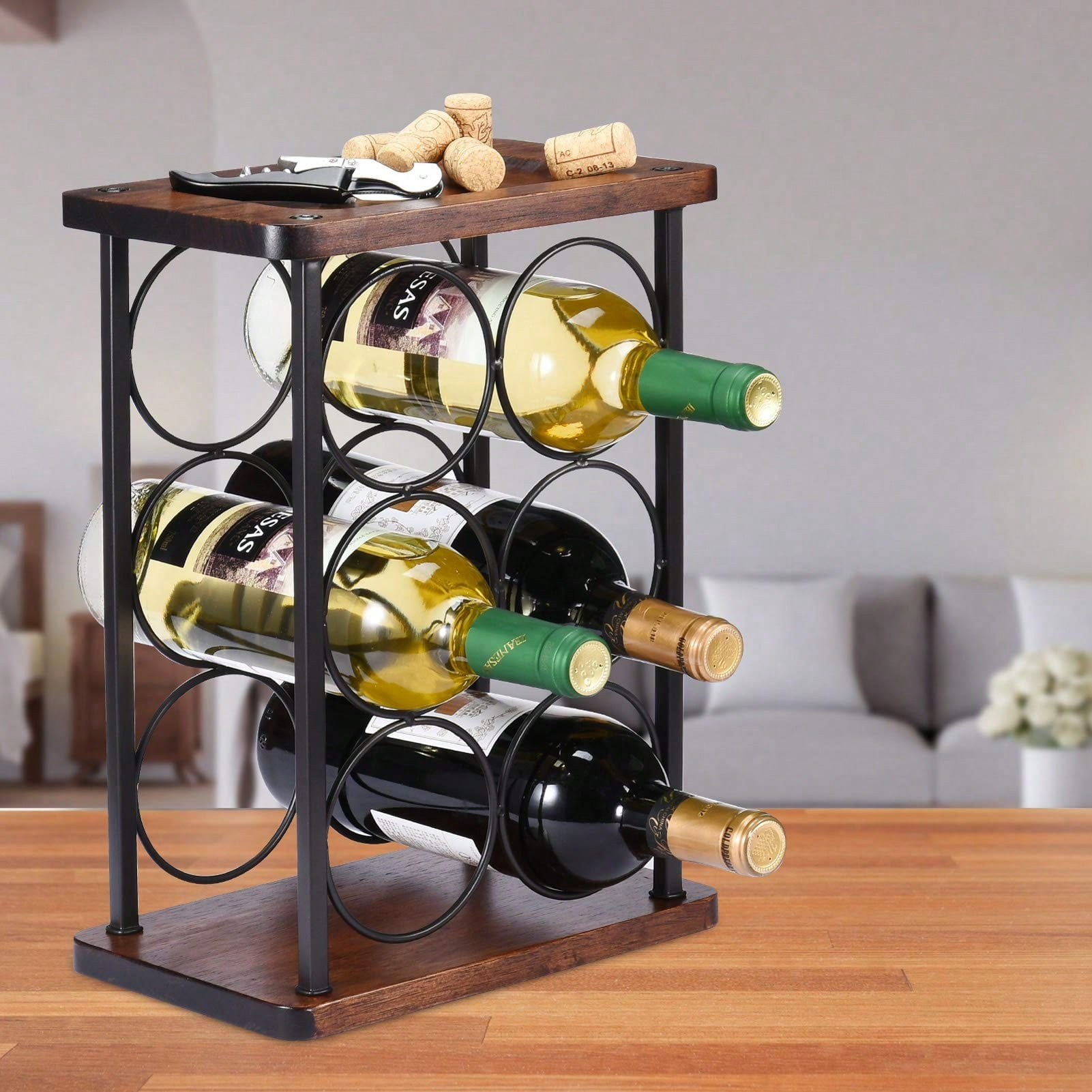 Wine Rack Countertop, Wood Wine Bottle Holder, Rustic Wood Countertop ...