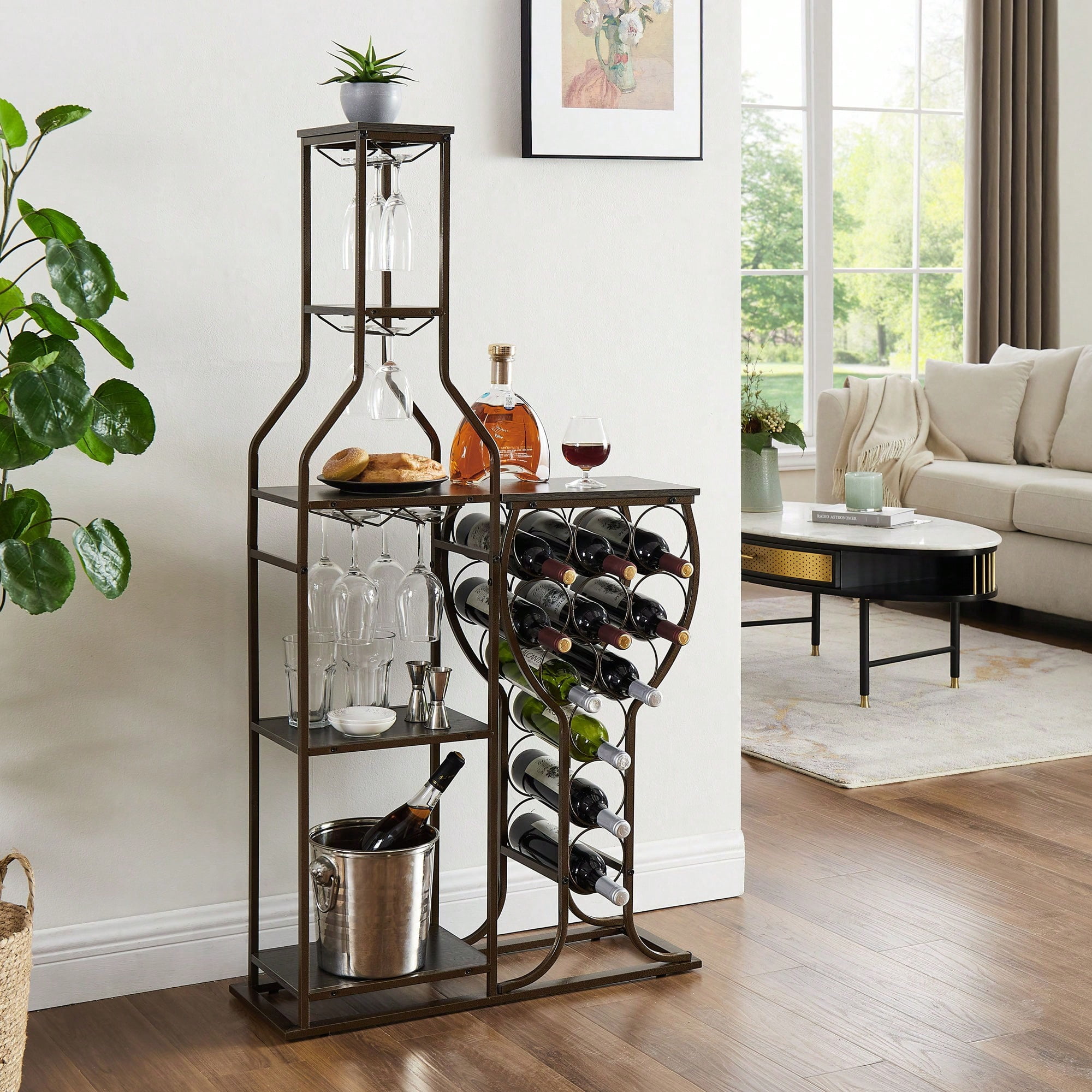 Wine Rack Floor For 11 Bottle Wine Industrial Metal Wood Wine Shelf 5 ...