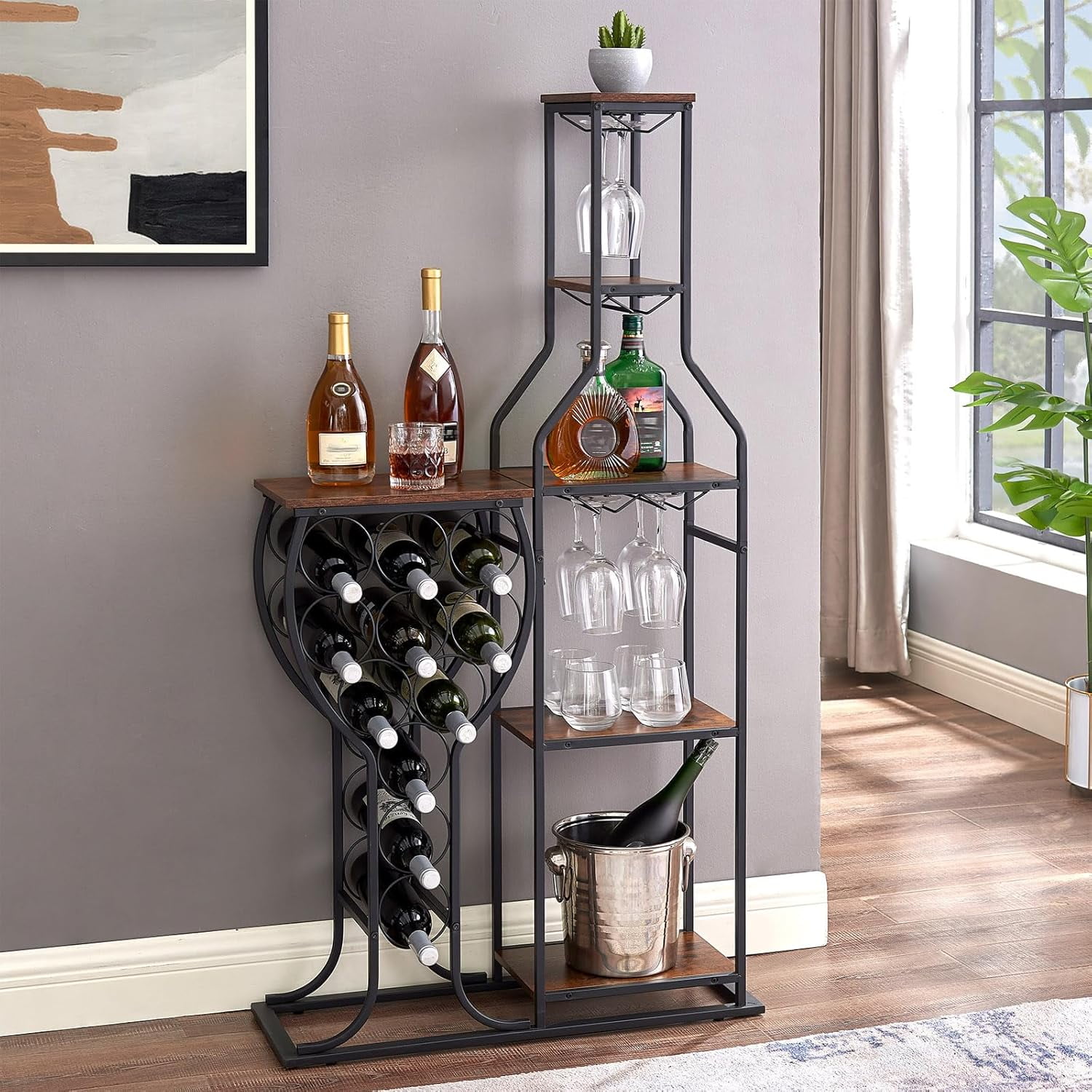 Wine Rack Freestanding Floor, 11 Bottle Wine Racks with Tabletop ...