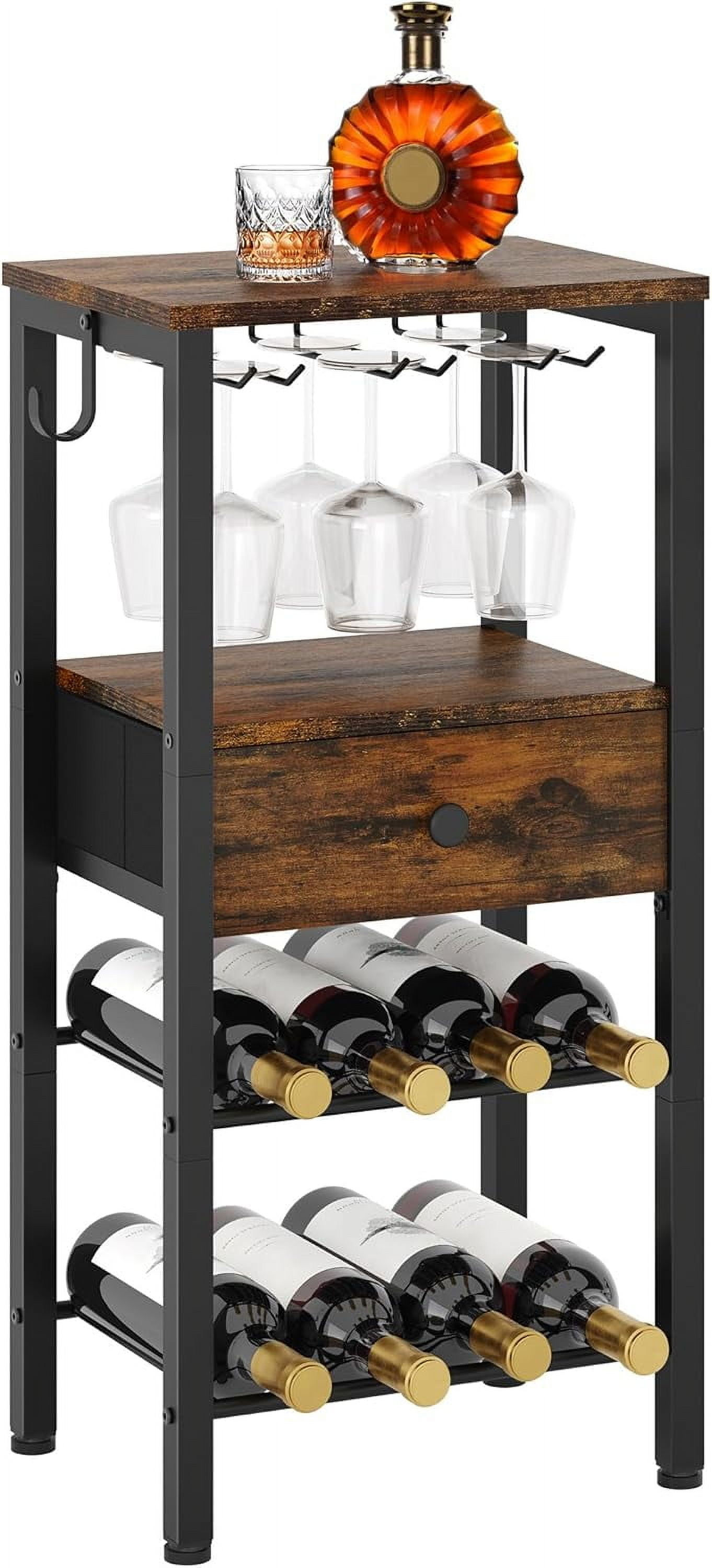 Wine Rack Freestanding Floor, 2 Tier Wine Rack Table with Drawer and ...