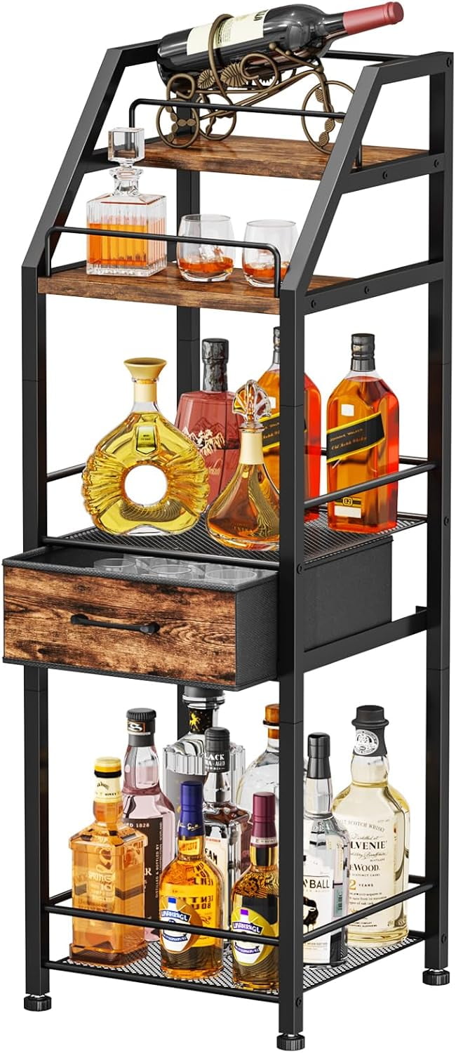 Wine Rack Freestanding Floor - 4-Tier Stepped Liquor Cabinet Bar Stand ...