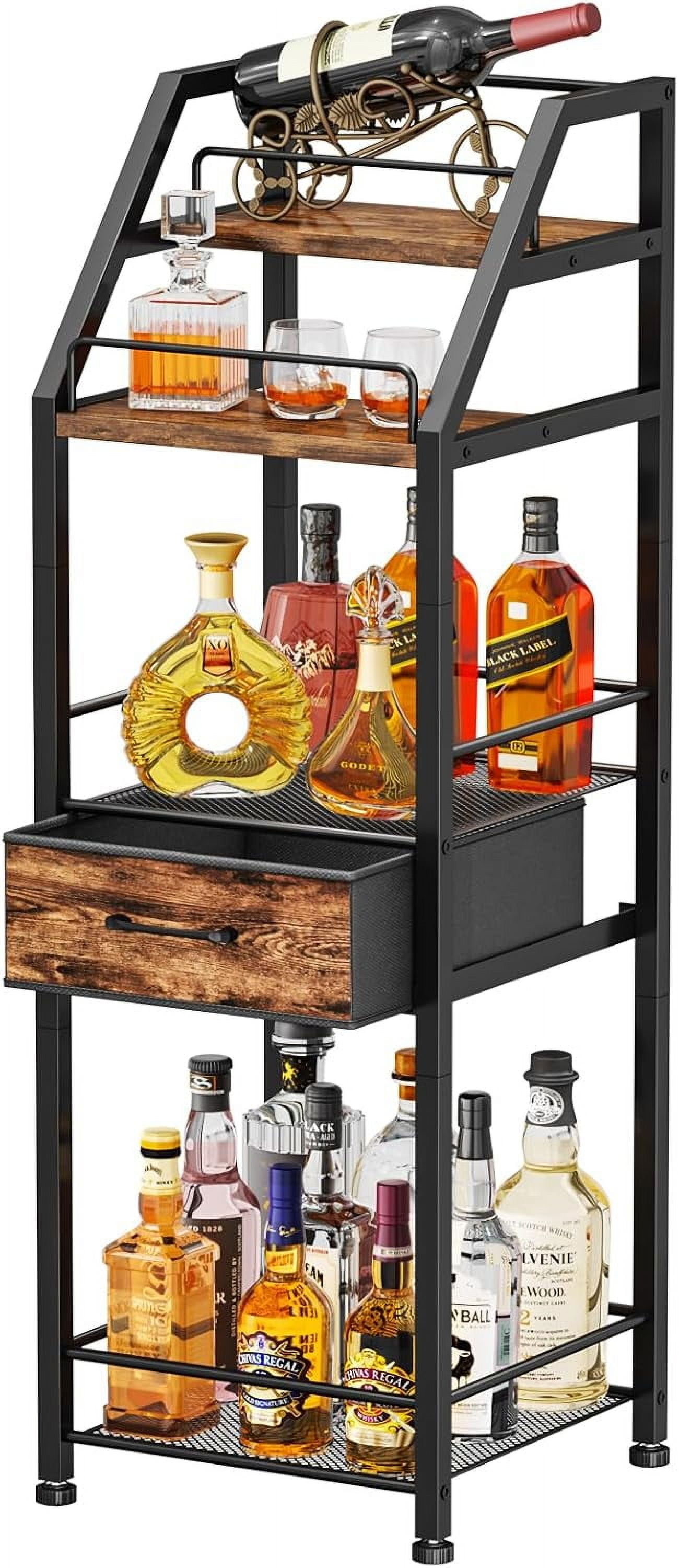 Wine Rack Freestanding Floor - 4-Tier Stepped Liquor Cabinet Bar Stand ...