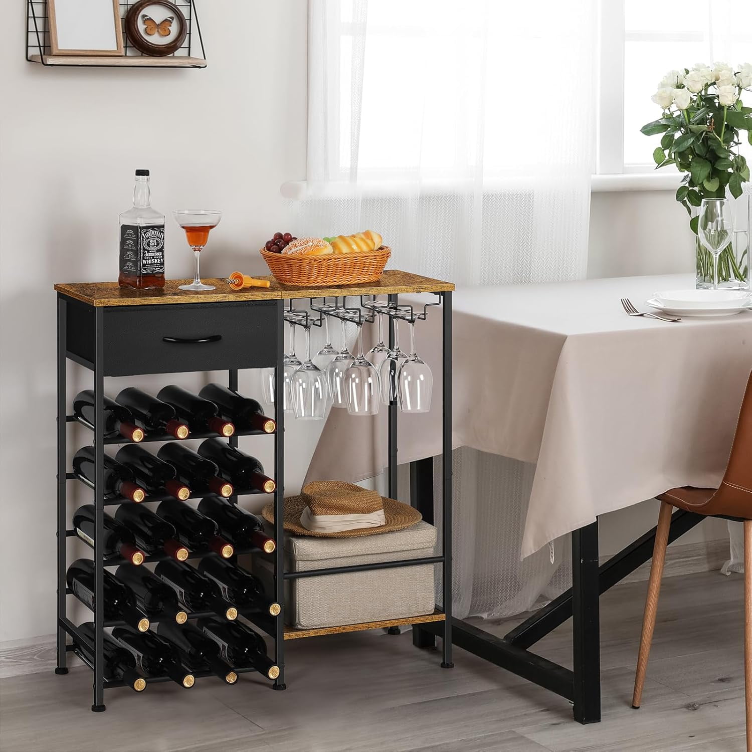 Wine Rack Freestanding Floor, 5 Tier Display Wine Storage Shelves with ...
