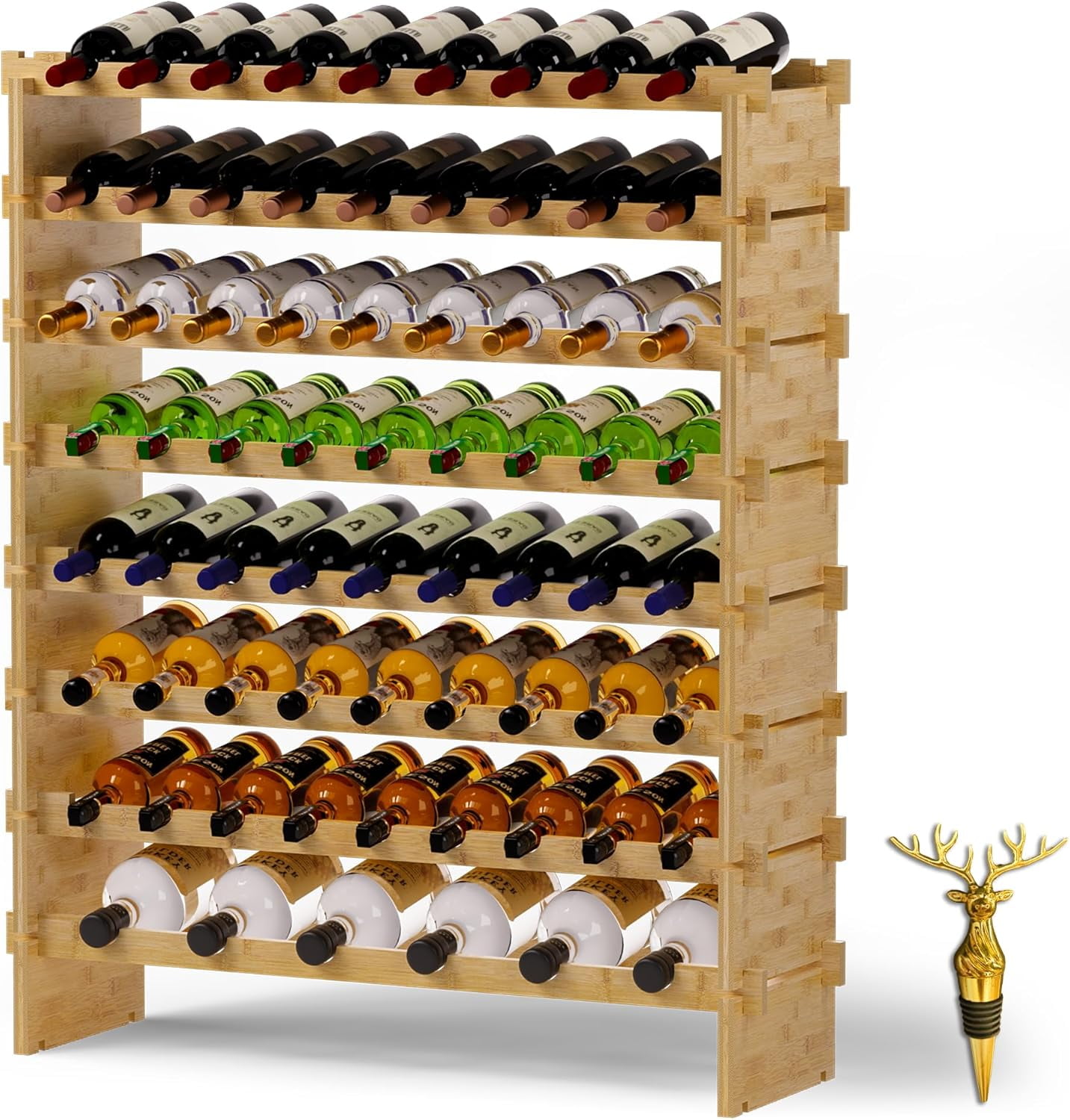 Wine Rack Freestanding Floor, Bamboo 8-Tier 69 Wine Bottle Holder Racks ...