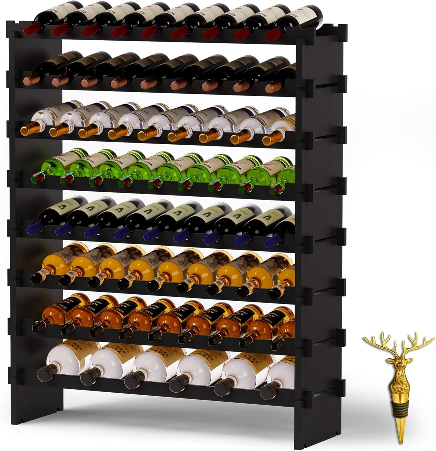 Wine Rack Freestanding Floor, Bamboo 8-Tier 69 Wine Bottle Holder Racks ...