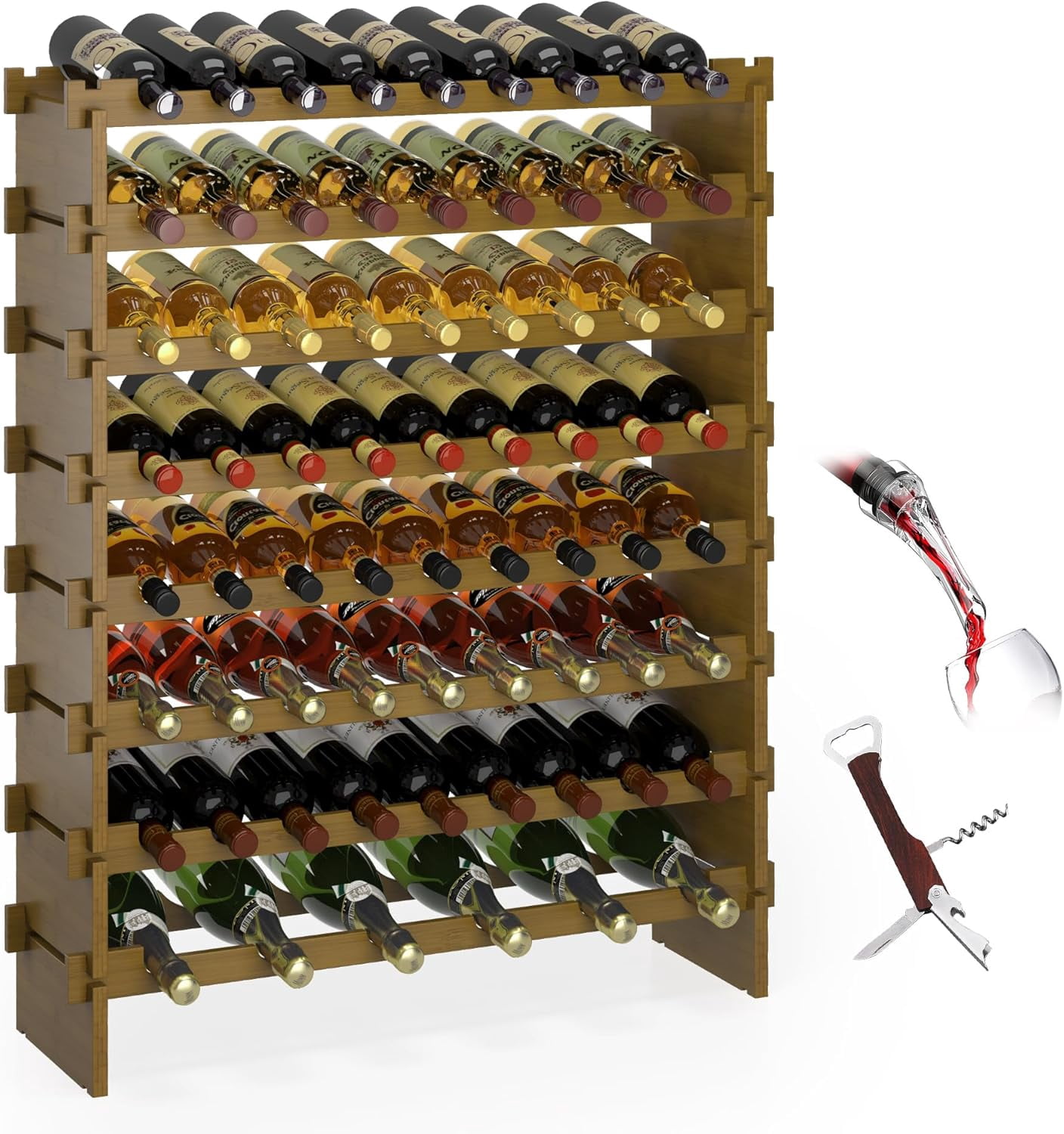 Wine Rack Freestanding Floor Bamboo Stackable Wine Storage Racks Wall ...