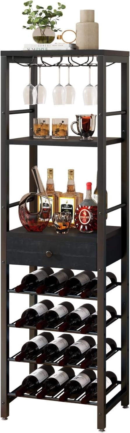 Wine Rack Freestanding Floor, Bar Cabinet for Liquor and Glasses,Coffee ...