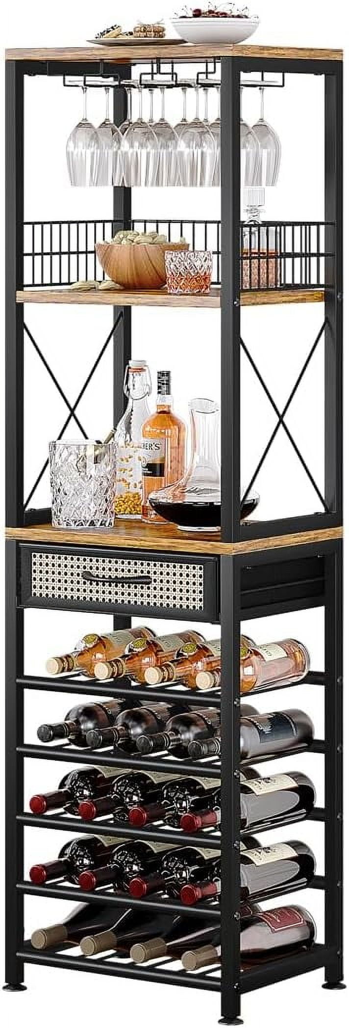 Wine Rack Freestanding Floor Bar Cabinet for Liquor and Glasses 4-Tier ...