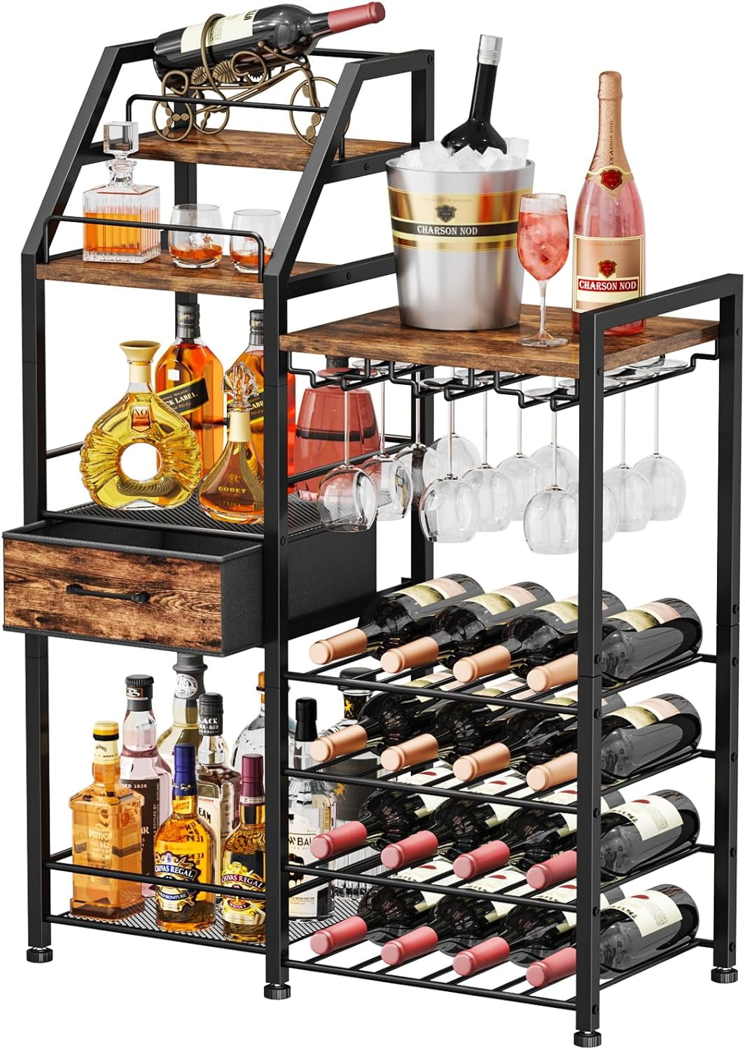 Wine Rack Freestanding Floor - Multi-Tier Liquor Cabinet with Fabric ...