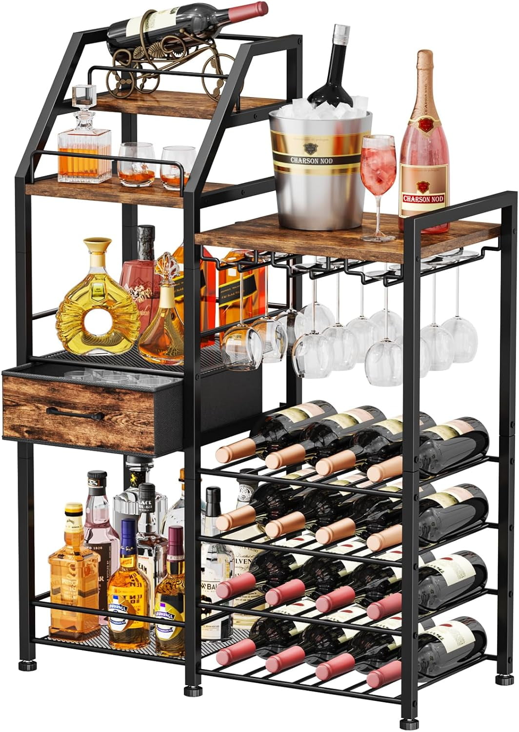 Wine Rack Freestanding Floor - Multi-Tier Liquor Cabinet with Fabric ...