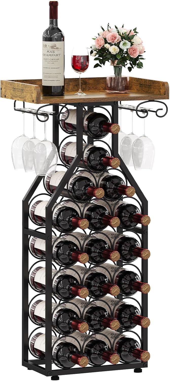 Wine Rack Freestanding Floor, Wine Storage Rack Mini Bar Table with ...