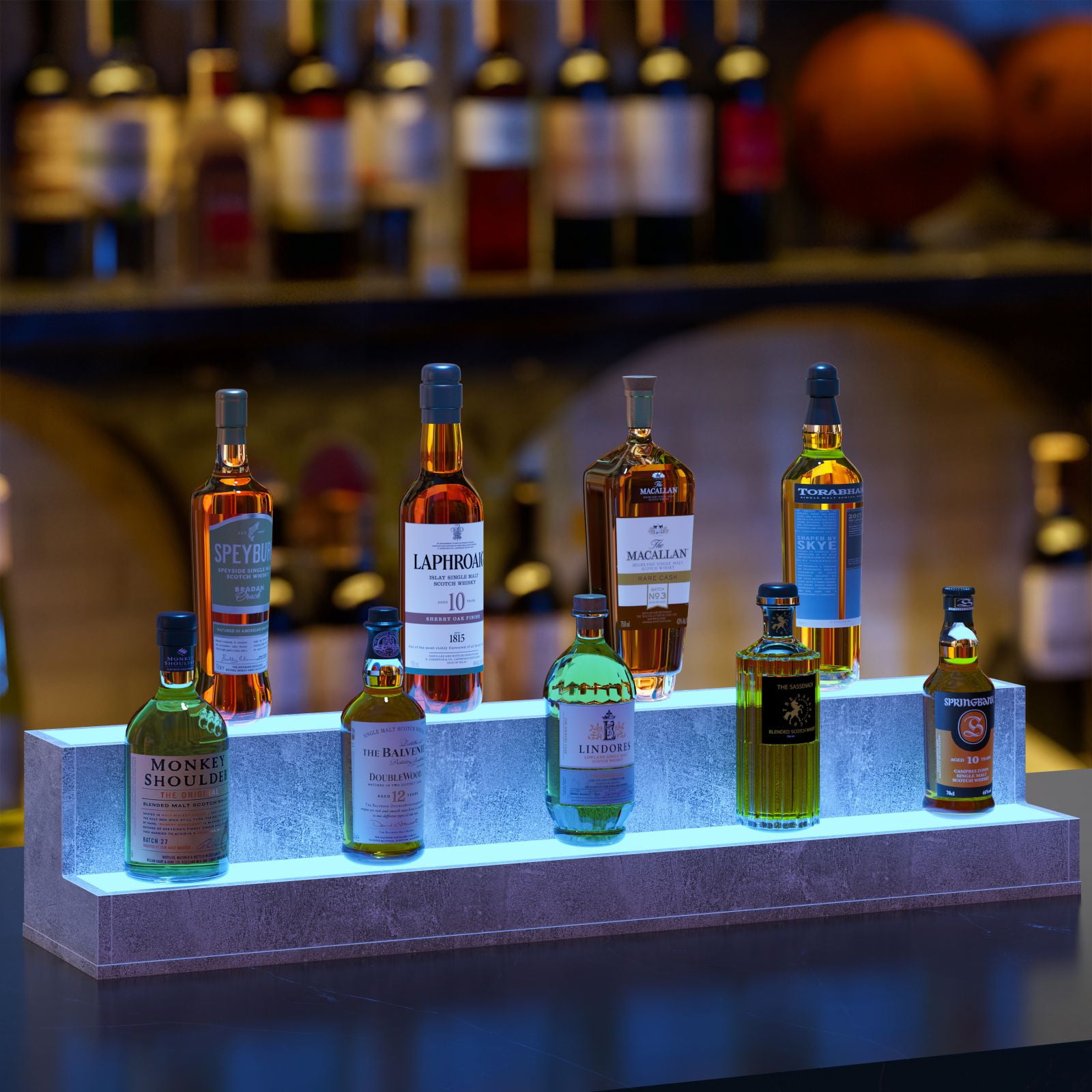 Wine Rack LED Lighted Liquor Bottle Display Shelf, 37 Inch Bar Display ...