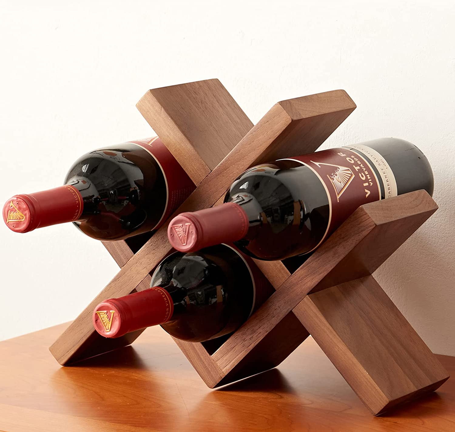 Wine Rack Oak Wooden Wine Bottle Holder Rustic Free Standing Wine ...