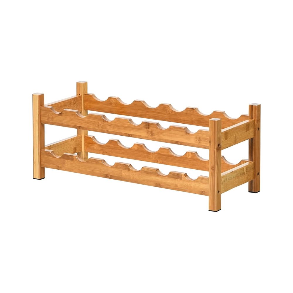 Wine Rack, Premium Bamboo 12 Bottles 2-Tier Wine Display Rack, Luxury ...