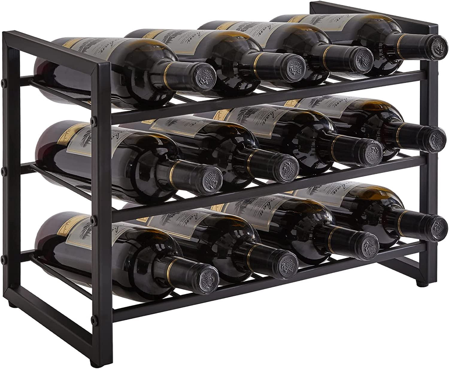 Wine Rack, Stackable Wine Storage Shelf, Liquor Bottle Holders, 3 Tier ...
