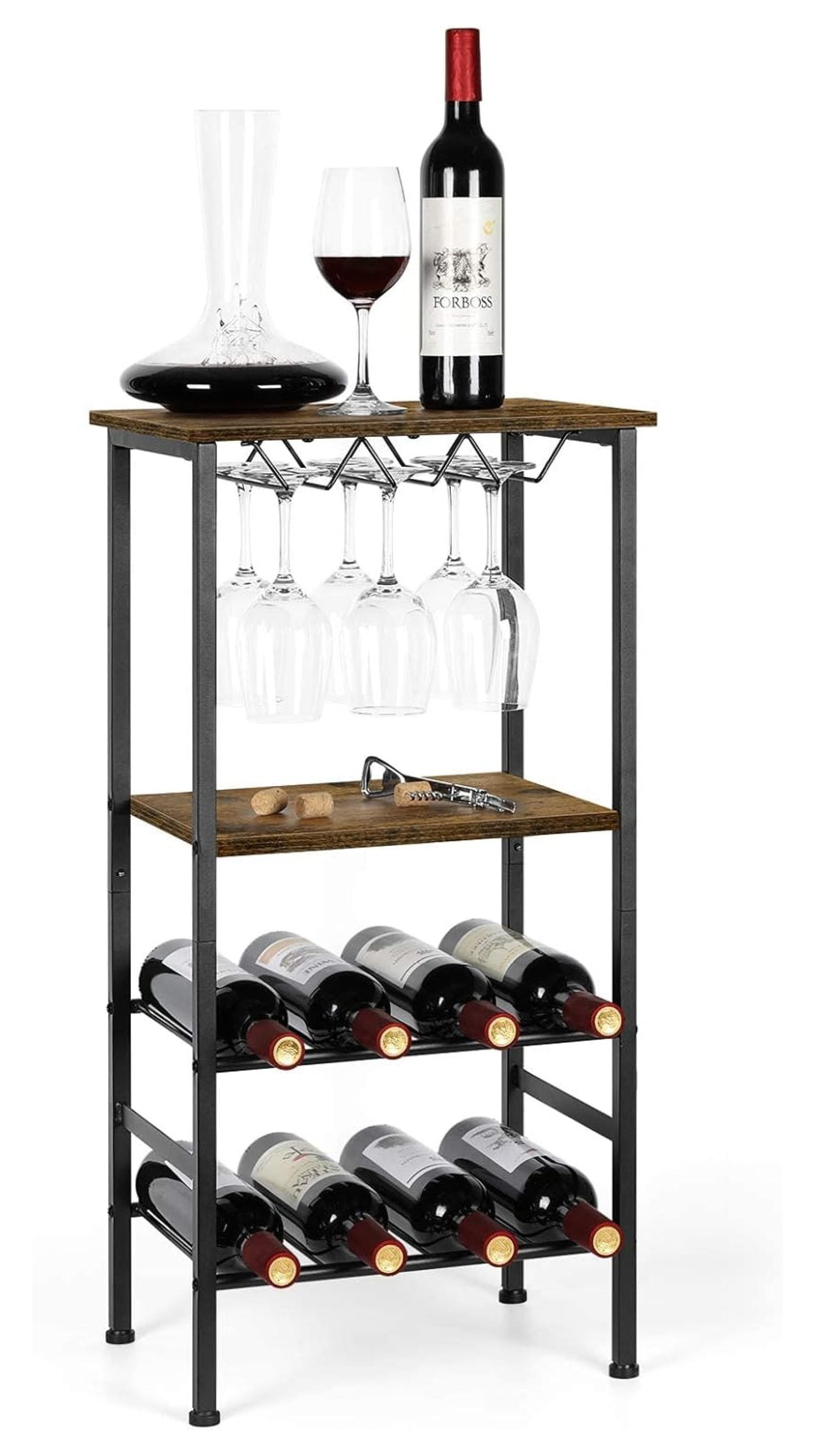 Wine Rack Standing Floor, Industrial Wine Display Shelves with Glass ...