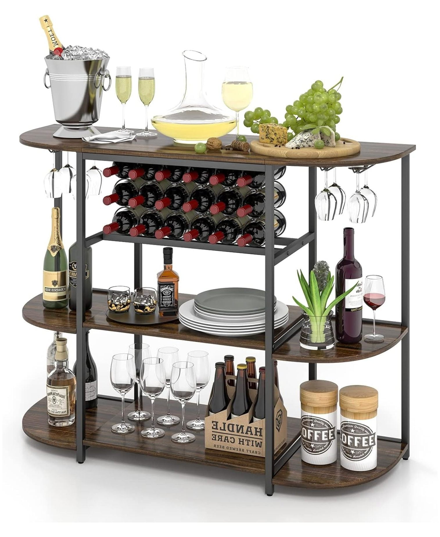 Wine Rack Table, 47 Inches Industrial Wine Bar Cabinet with Wine Rack ...