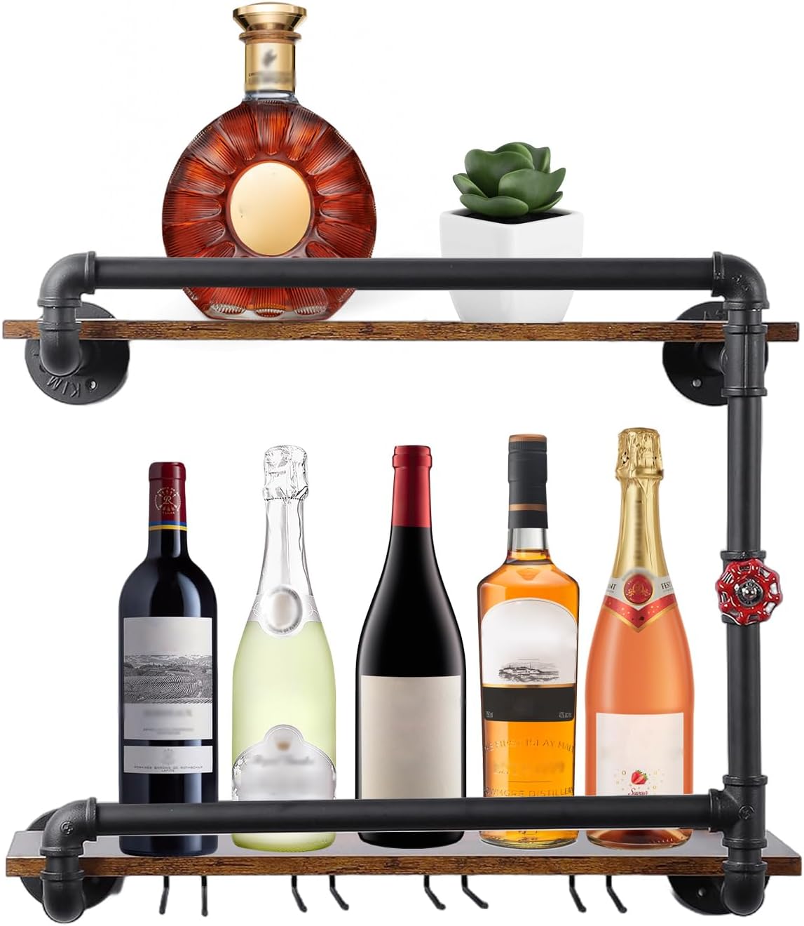 Wine Rack Wall Mounted, Black Industrial Pipe Wine Glass Rack, Floating ...