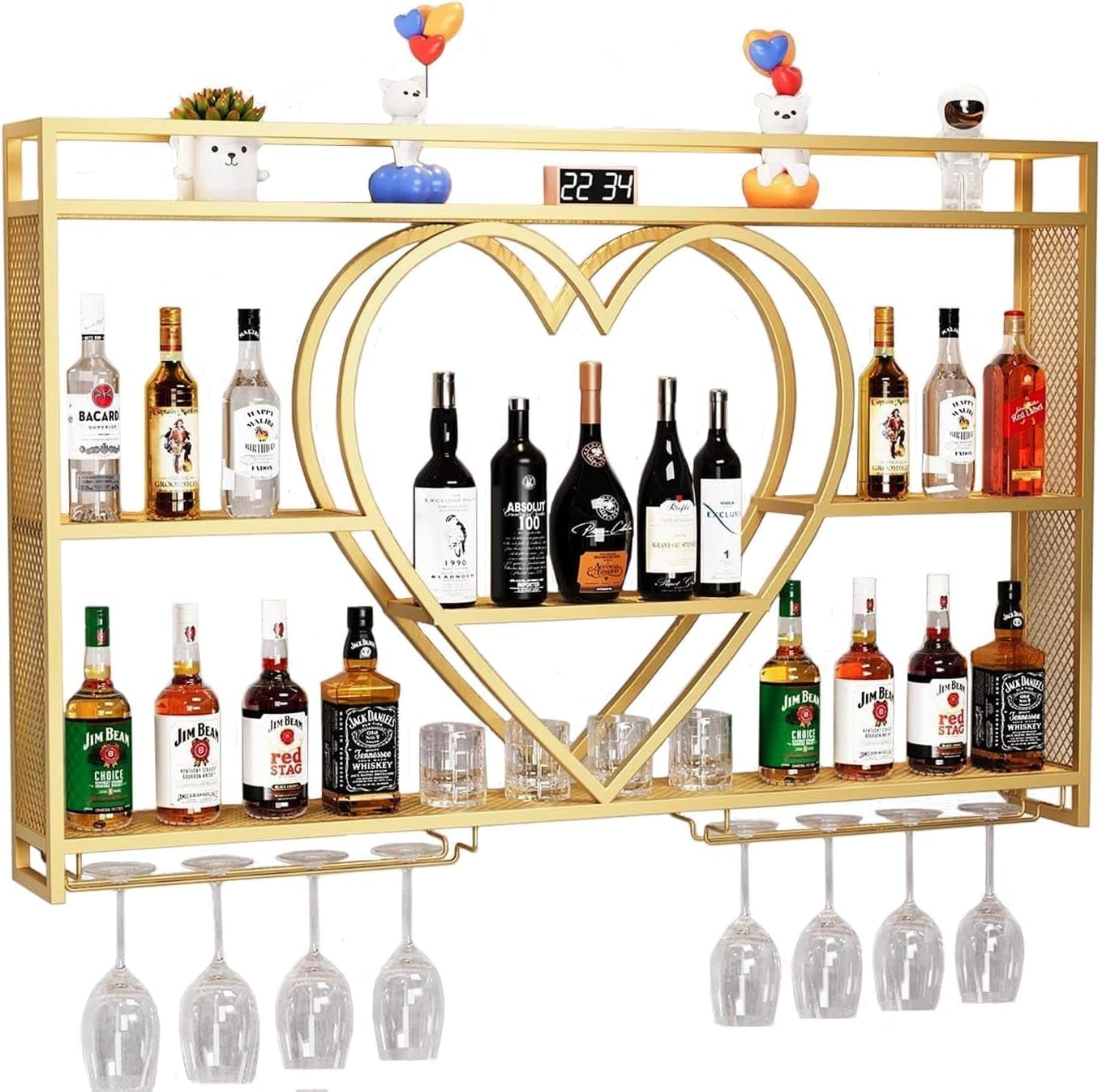 Wine Rack Wall Mounted, Floating Metal Bar Shelves for Liquor Bottles ...