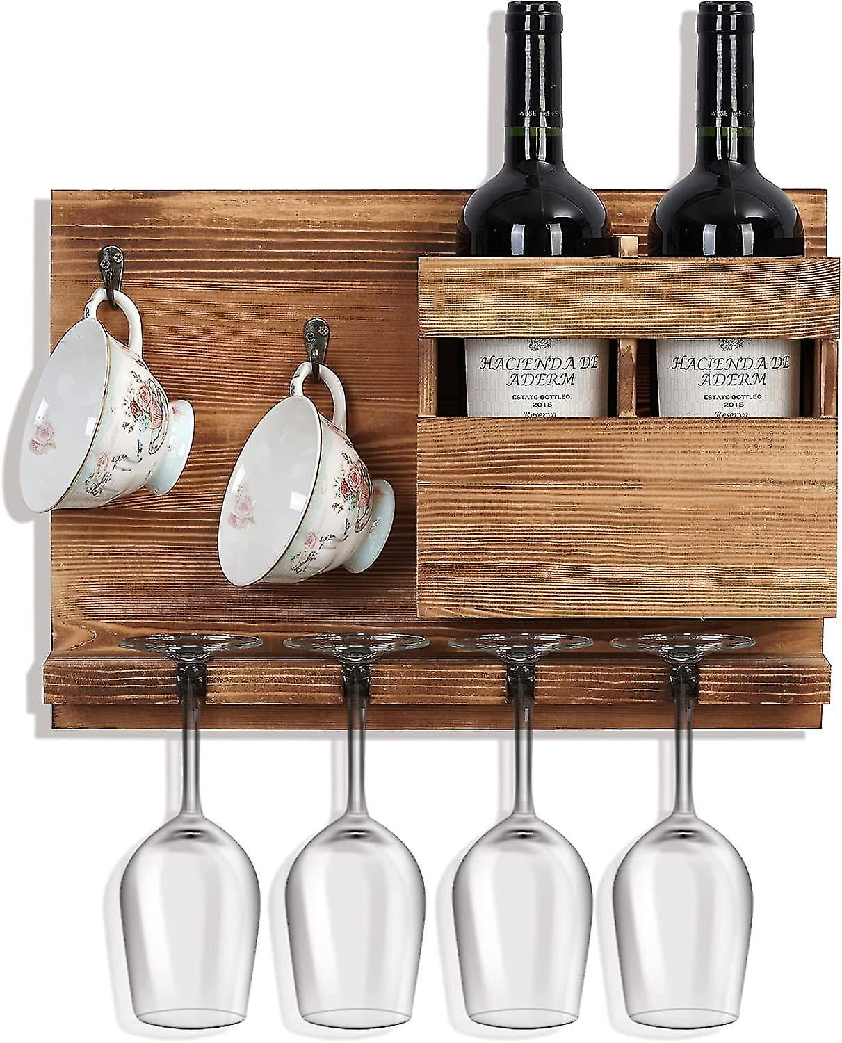 Wine Rack Wall Mounted With Glass Holder And Cup Hook, Thickened Pine ...