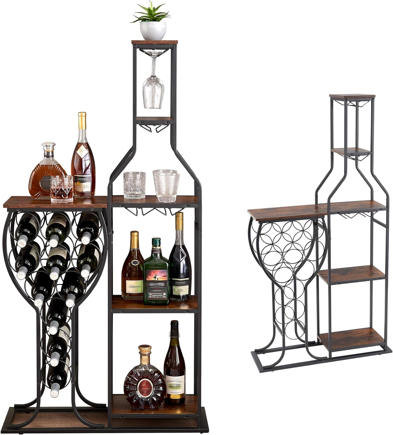 Wine Rack, Wine Bottle and Wine Glass Holder, Wrought Iron Wall-Mounted ...