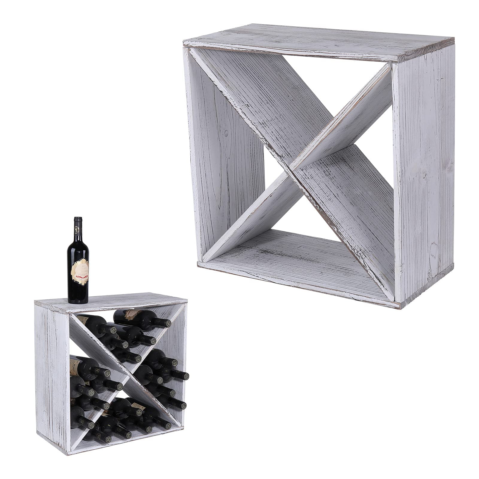 Wine Rack countertop Wooden Stackable Storage Rustic Retro Style Cube 24-Bottle Wooden Wine Rack ...