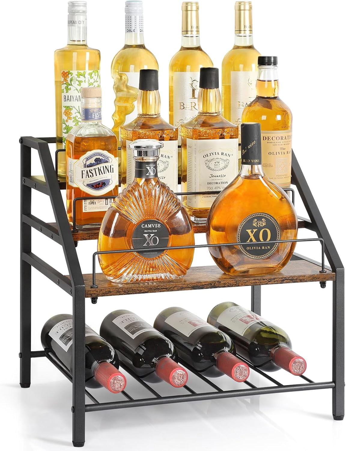 Wine Racks Countertop, 3-Tier Liquor Bottle Display Shelf, Coffee Syrup ...