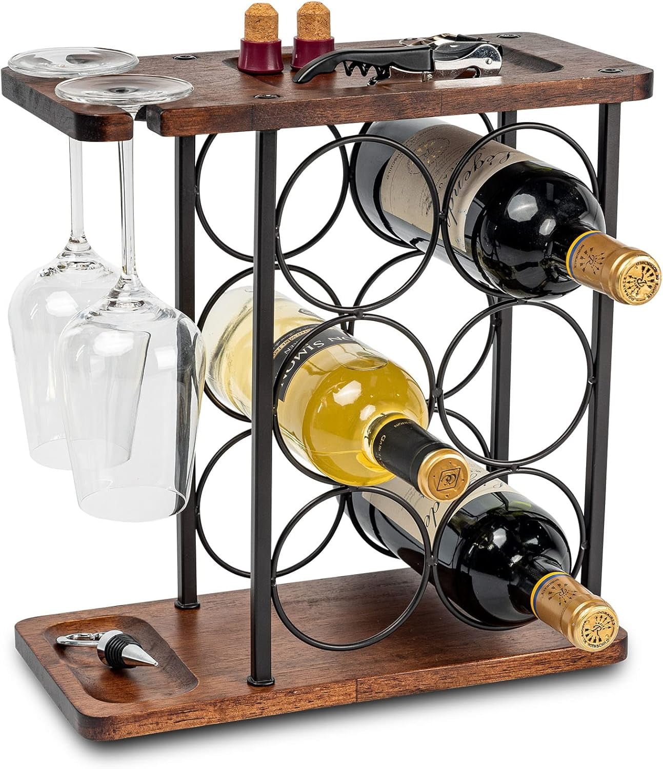 Wine Racks Countertop, Wine Holder and Glasses Rack, Wooden Wine Stand ...