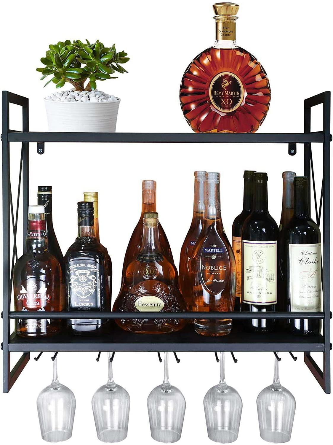 Wine Racks Wall Mounted, 24.2in Black Metal Multipurpose Shelf Hung ...