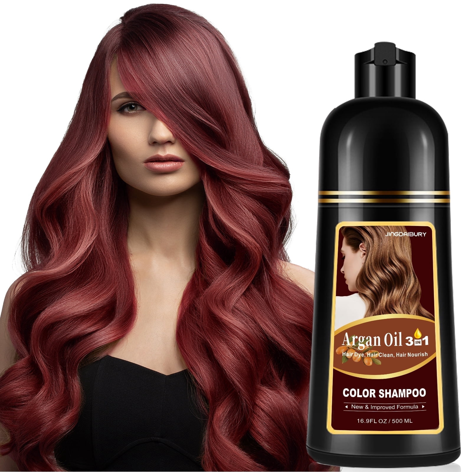 Wine Red 3 in 1 Hair Dye Shampoo Argan Oil, Easy to Use for Men & Women ...