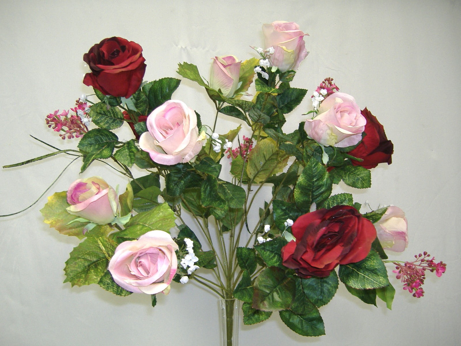 Wine Red Blush Pink Off-White Rose 25in Artificial Polysilk Faux ...