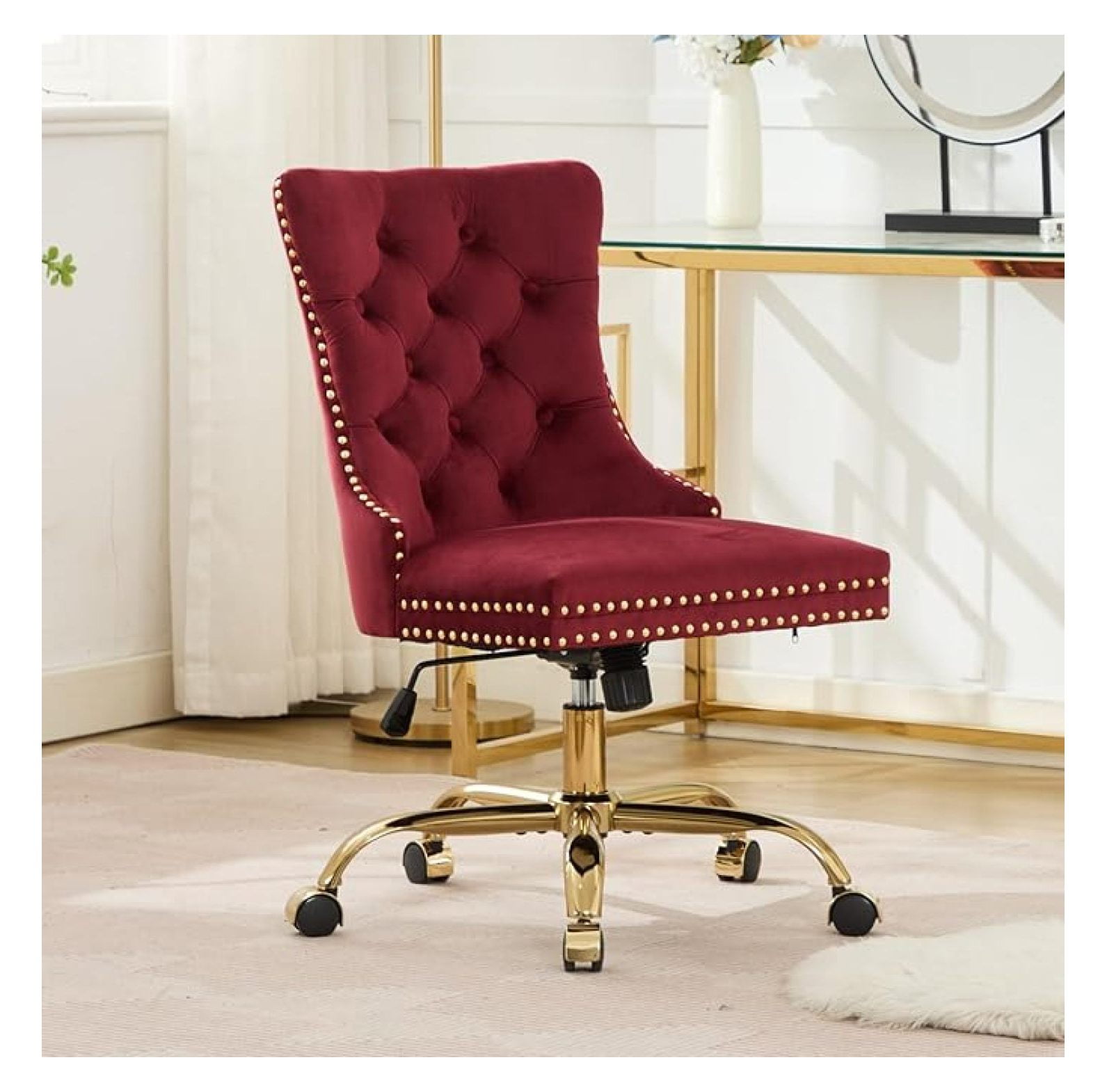 Wine Red Desk Chair, Modern Office Chair Upholstered, Swivel Rocking ...